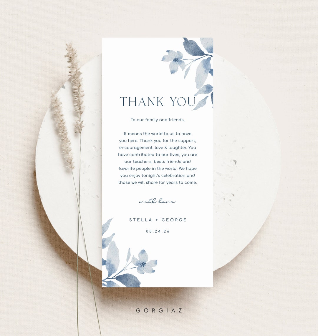 Wedding Table Thank You Card Templates Dusty Blue Place - Etsy