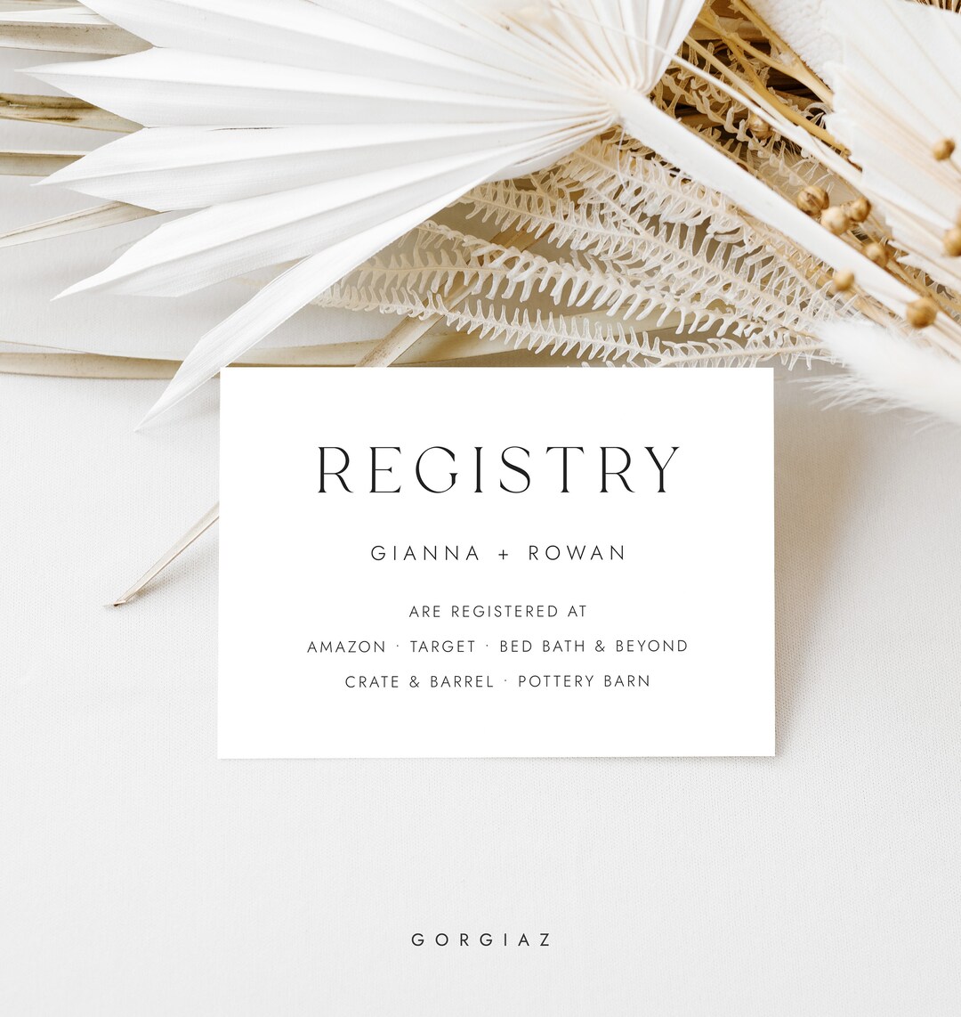 Wedding Gift Registry Card Template, Modern Minimalist Wedding Gift ...