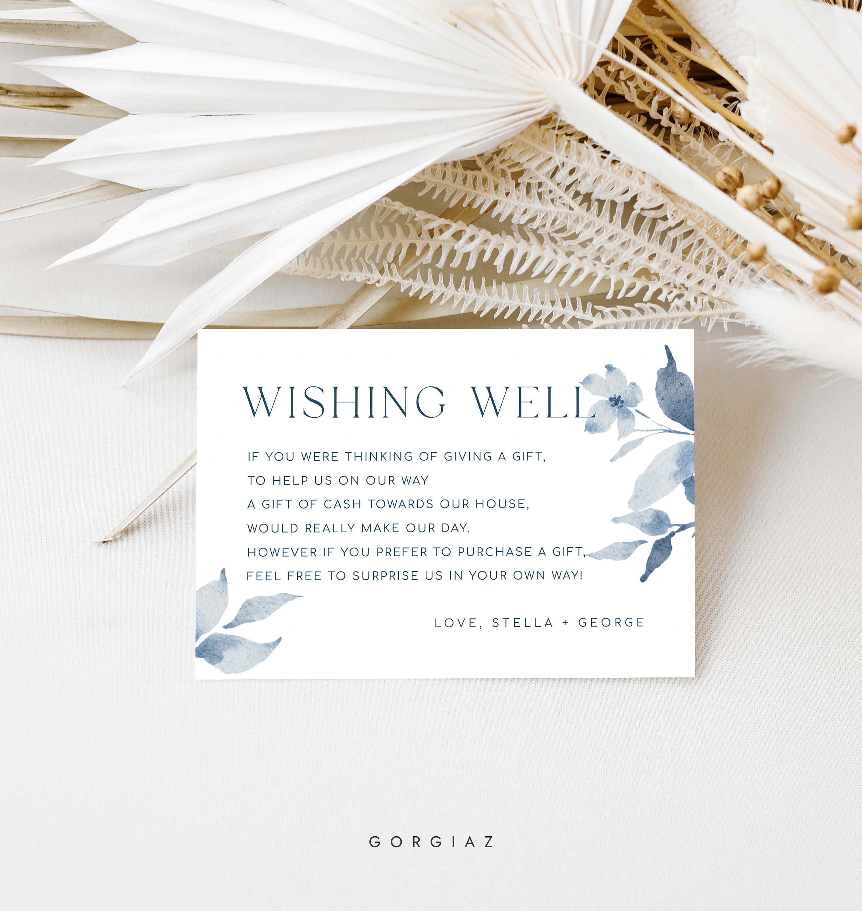 Dusty Blue Wedding Wishing Well Card Templates, Rustic Floral Wedding ...