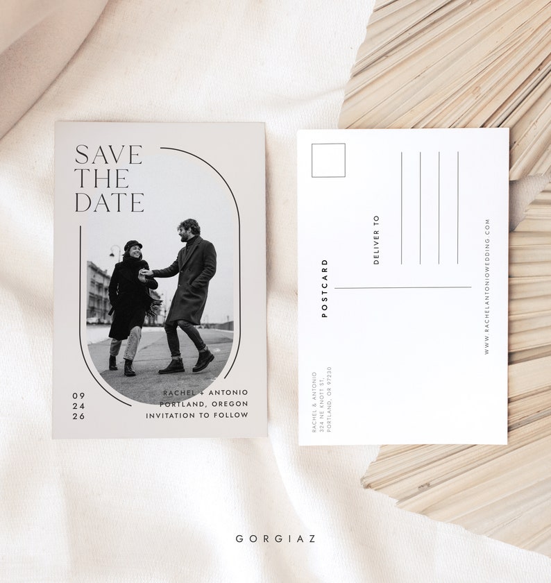 Save The Date Postcard Template With Photo Modern Minimalist Etsy