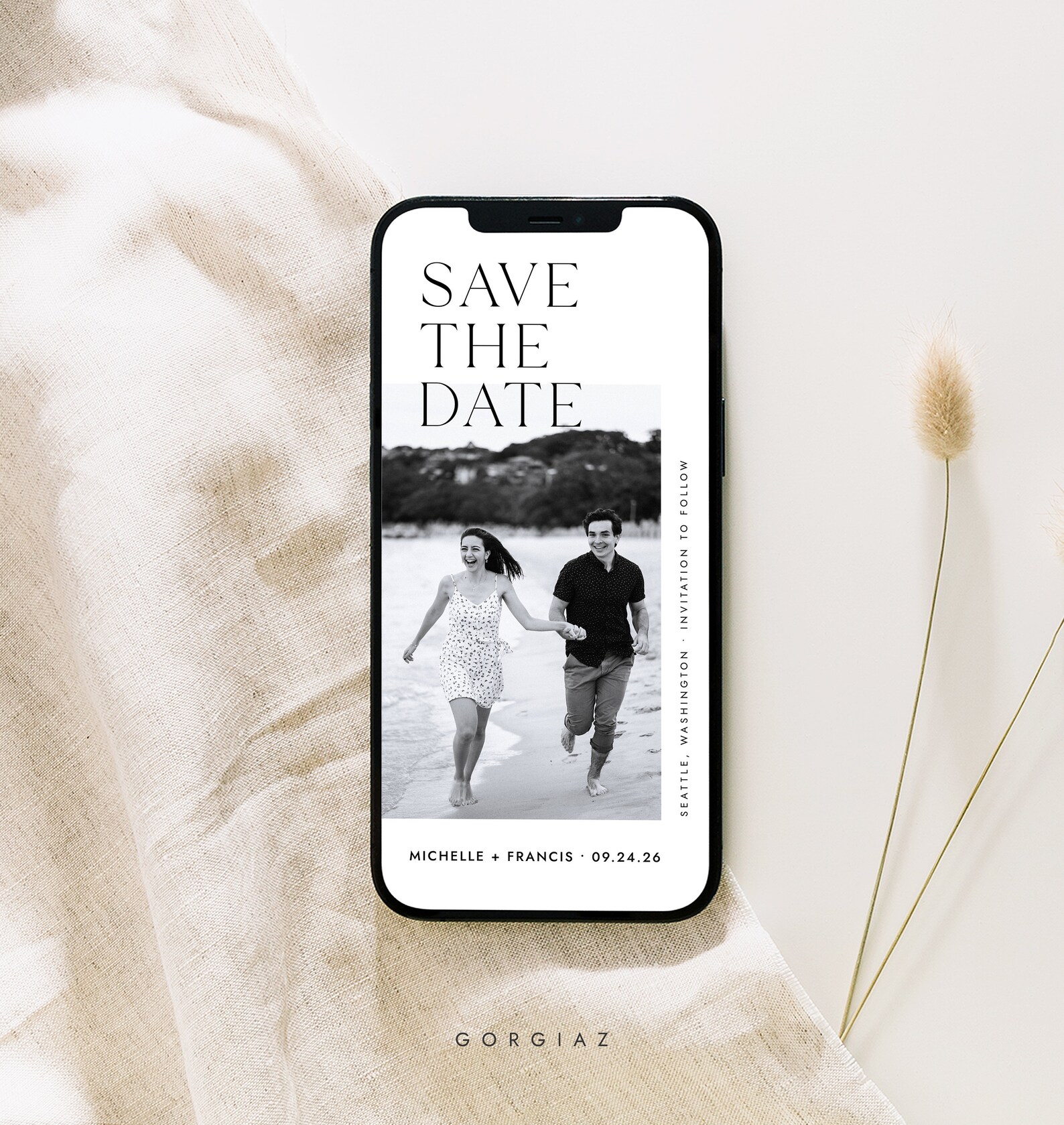 Modern Electronic Photo Save the Date Template, Minimalist Black ...
