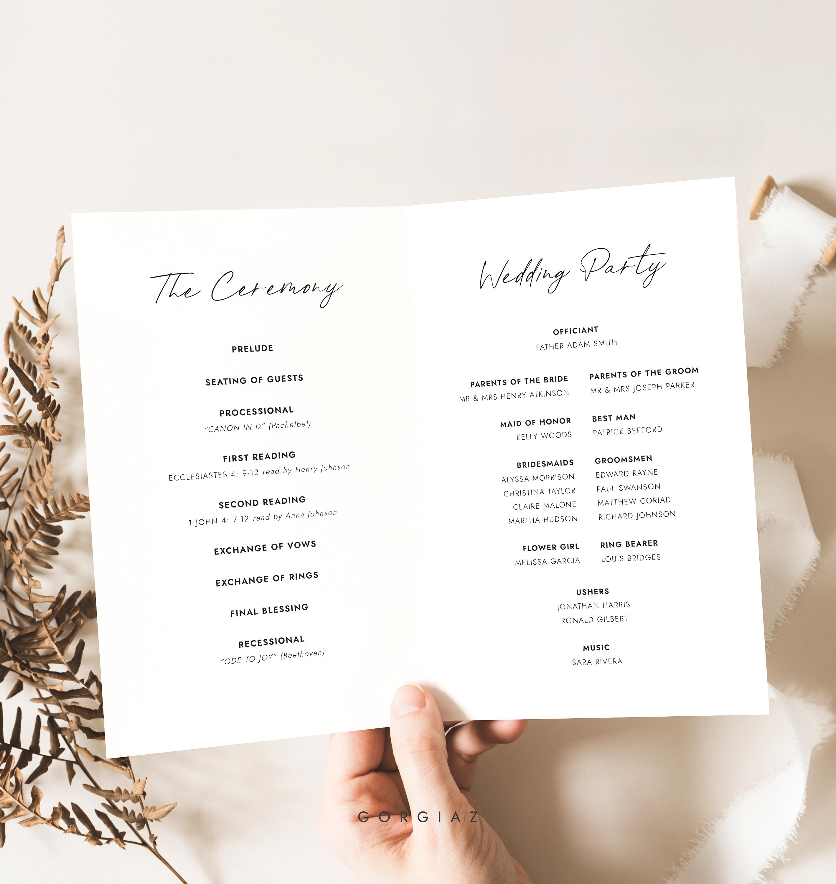 Wedding Program Booklet Templates, Modern Minimalist Black Wedding ...