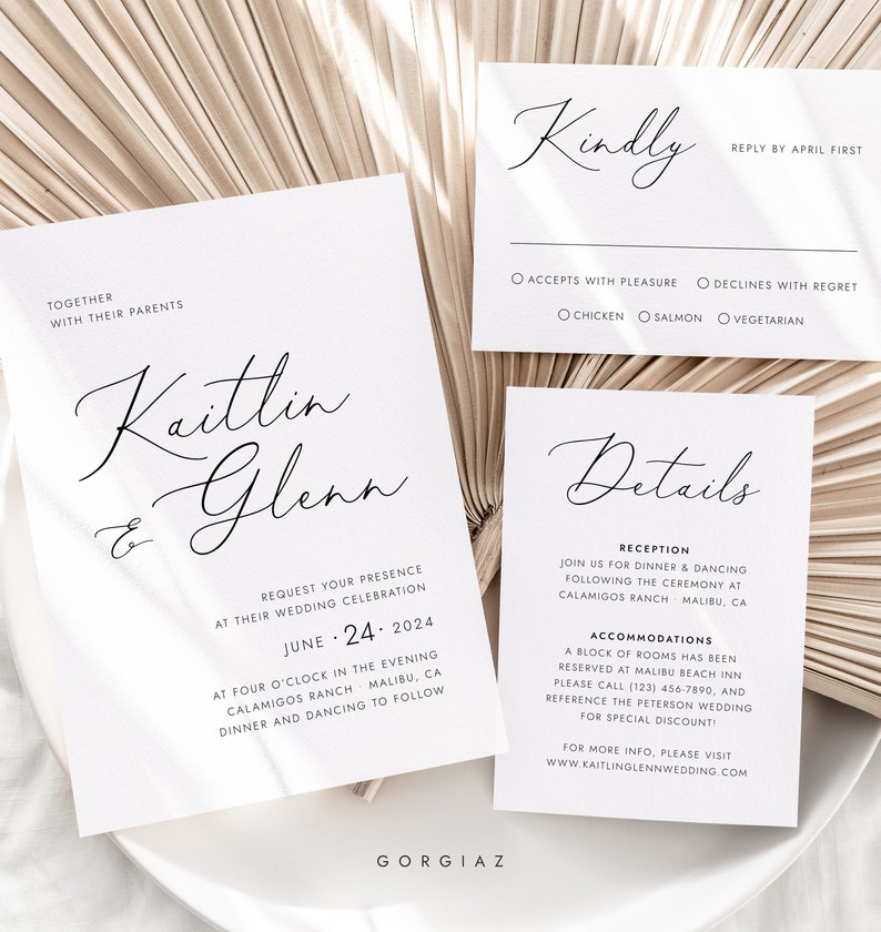 Modern Wedding Invitation Template Set, Simple Photo Wedding Invite ...