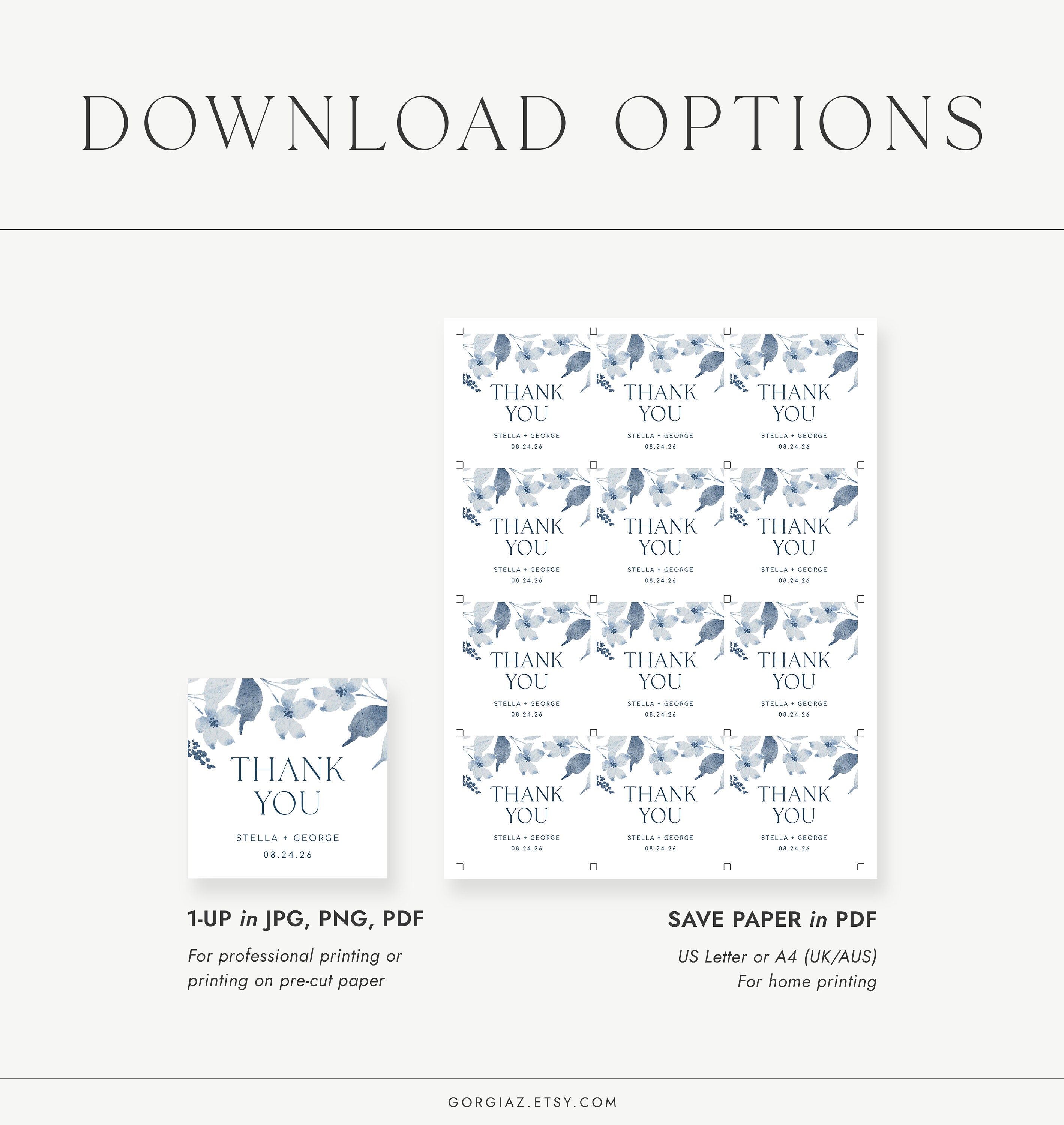 Dusty Blue Round Favor Tag Template, Rustic Floral Square Favor Tag ...