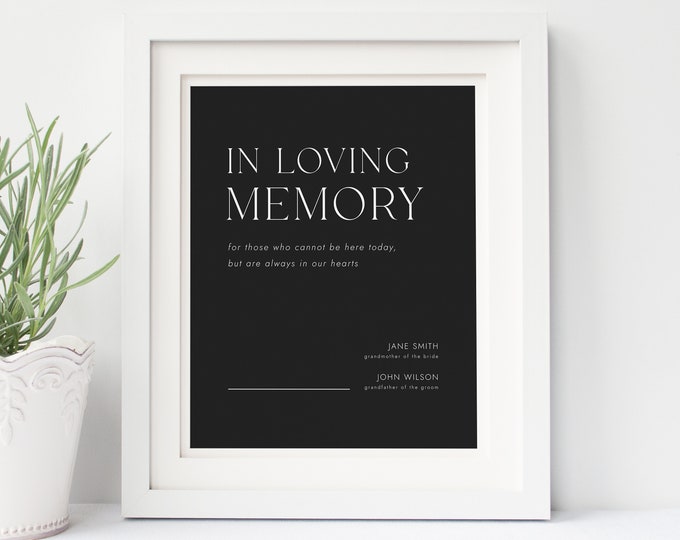 In Loving Memory Sign Template, Minimalist Wedding Memorial Sign ...