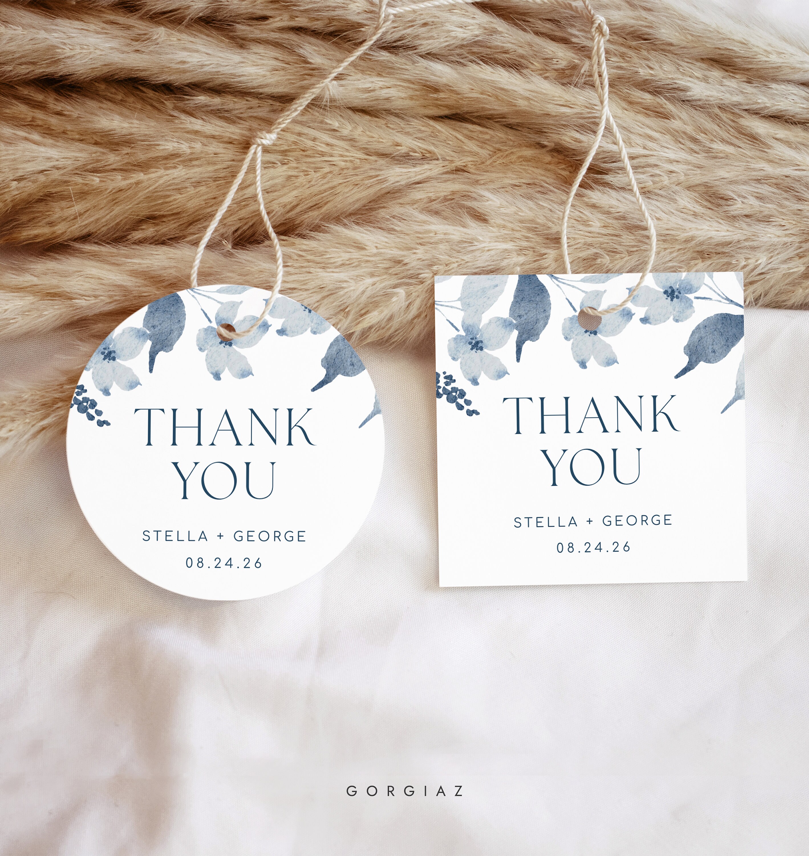 Dusty Blue Round Favor Tag Template, Rustic Floral Square Favor Tag ...