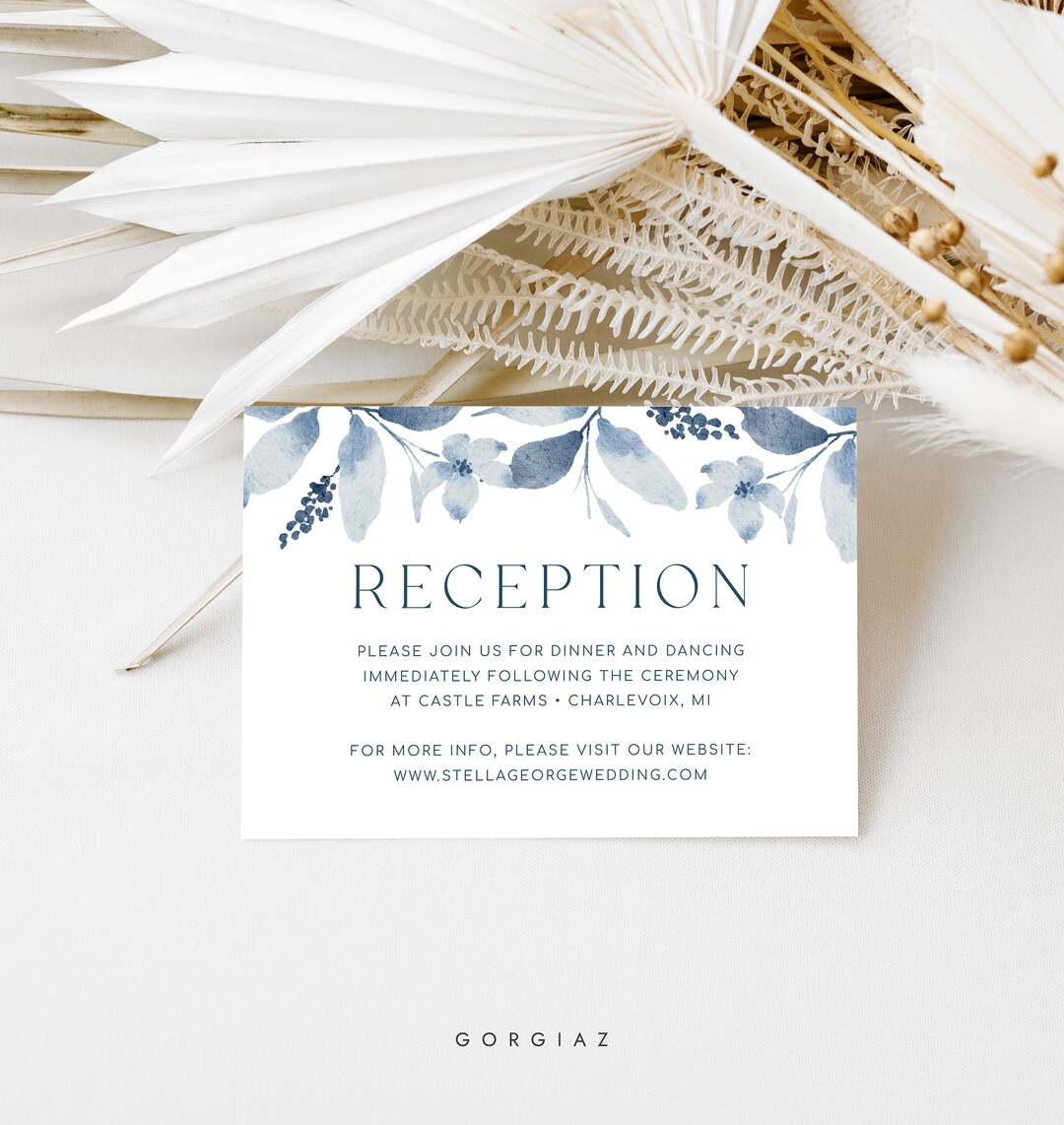 Dusty Blue Wedding Reception Card Templates Rustic Floral - Etsy