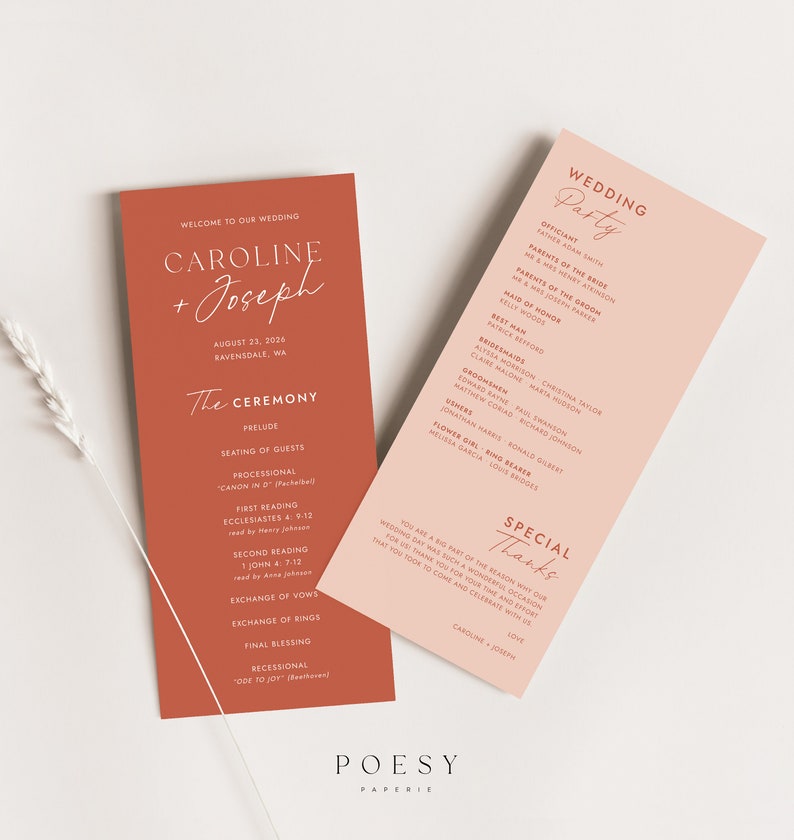 Terracotta Wedding Program Template Modern Minimalist Wedding - Etsy