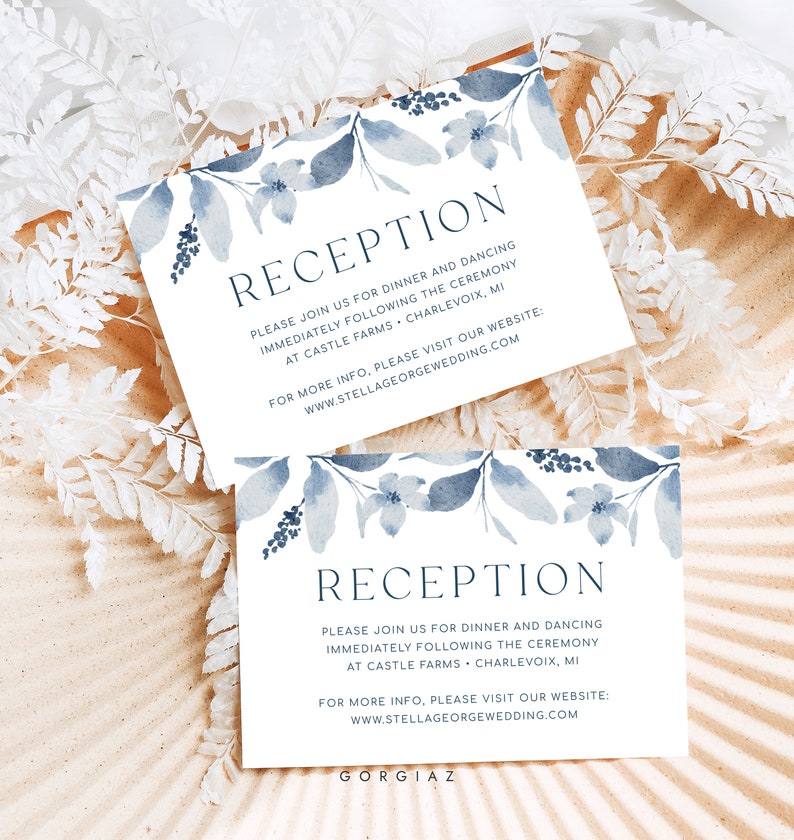 Dusty Blue Wedding Reception Card Templates Rustic Floral - Etsy