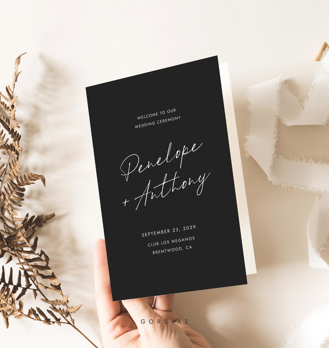 Wedding Program Booklet Templates, Modern Minimalist Black Wedding ...