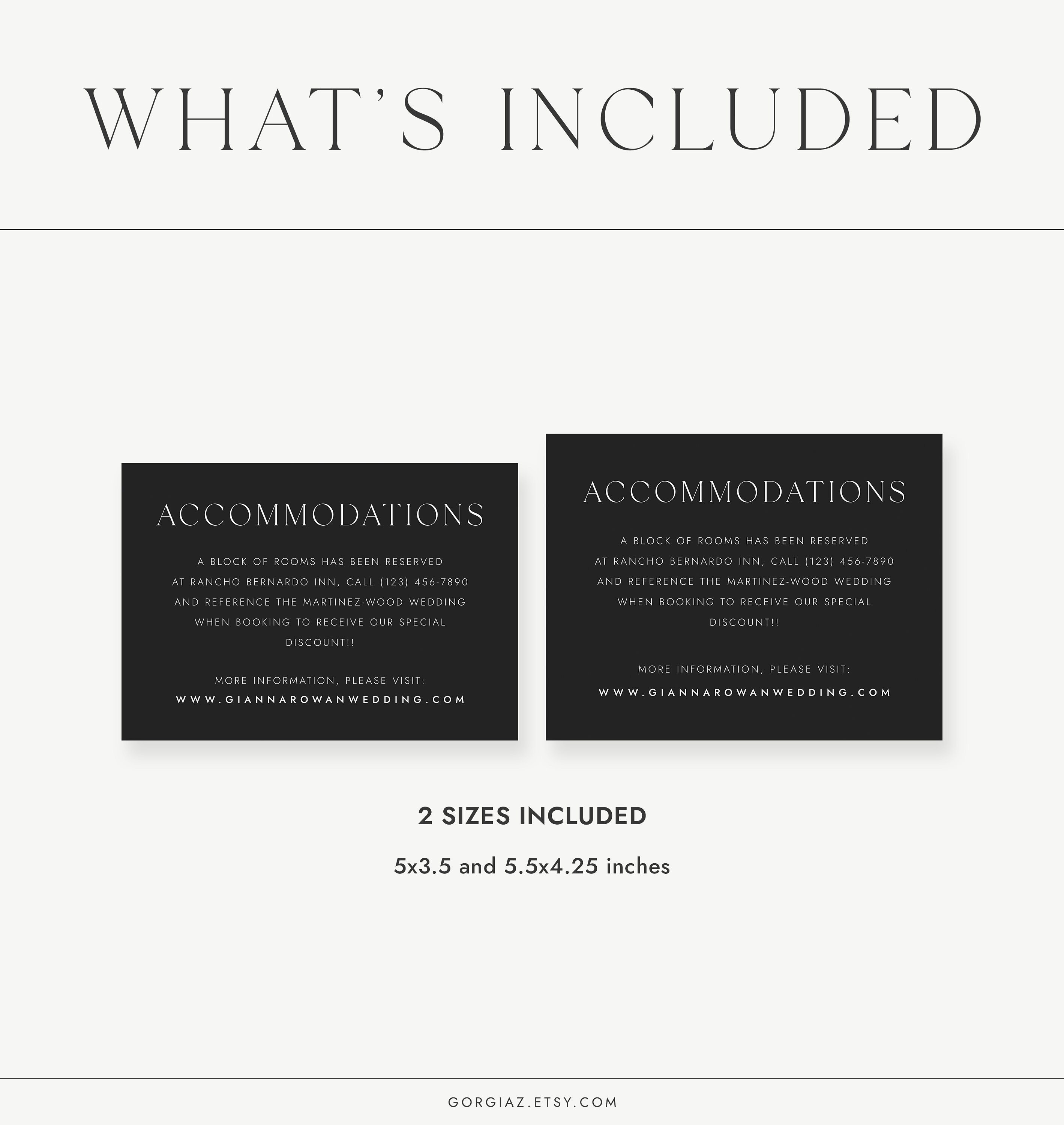 Wedding Accommodation Card Template, Modern Minimalist Wedding Hotel ...