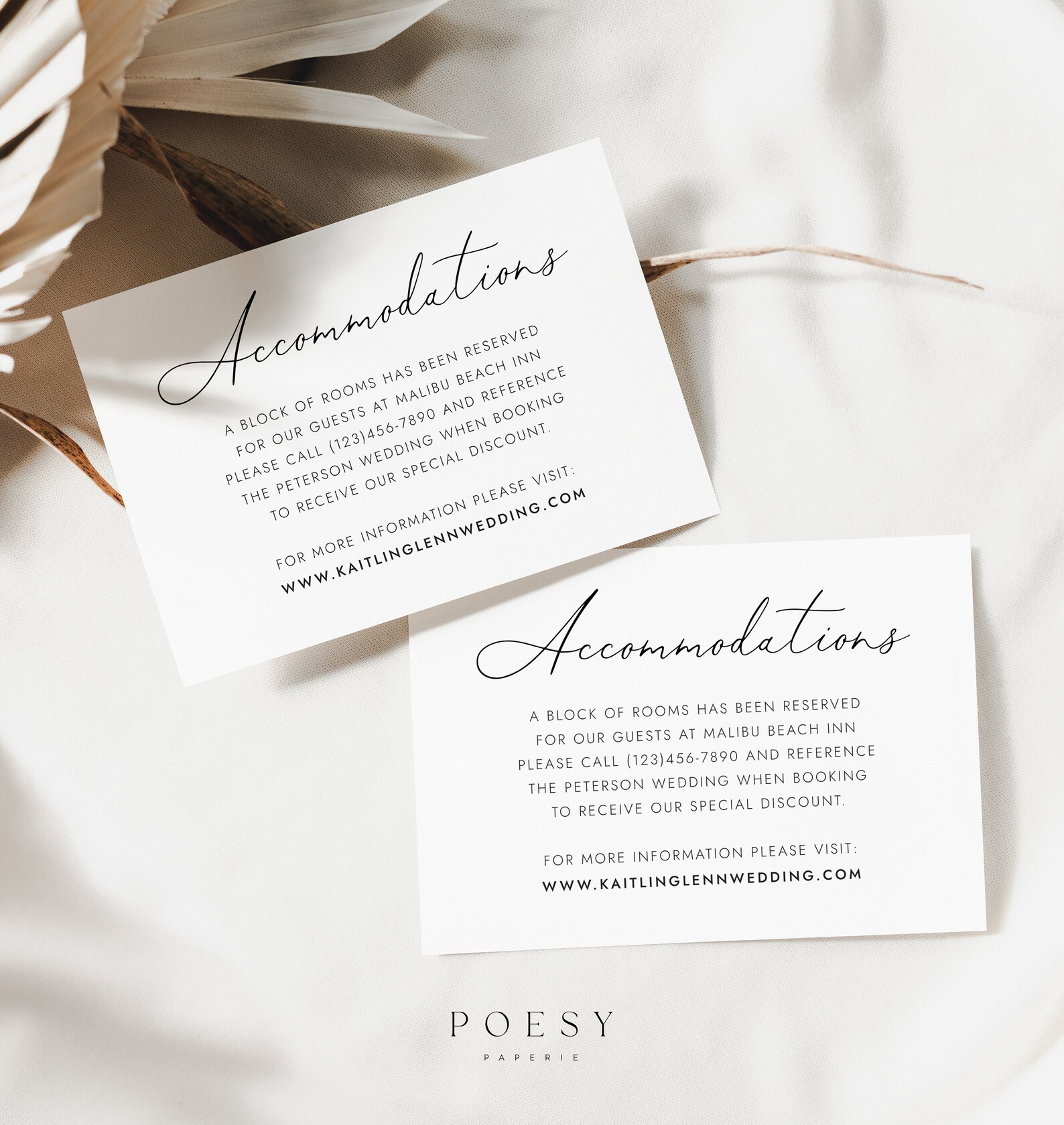 Wedding Accommodations Card Template, Simple Elegant Wedding Hotel ...