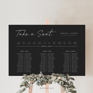 Minimalist Long Table Seating Chart Templates, Modern Black Banquet ...