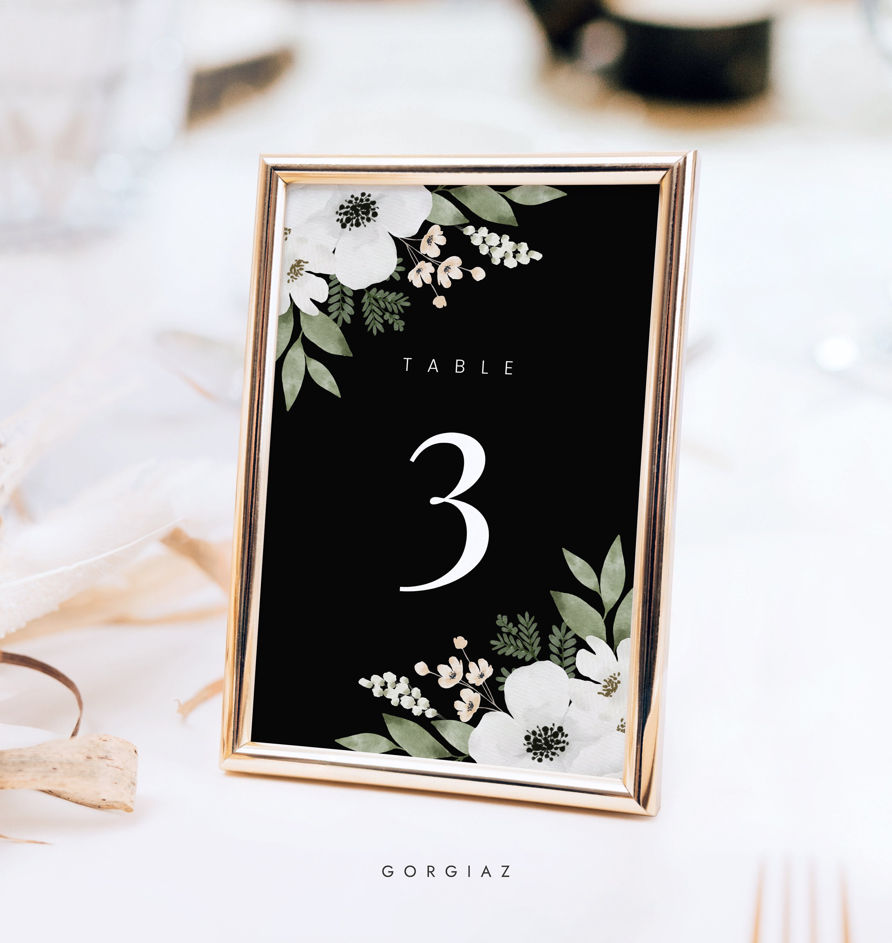 Table Number Templates Elegant Black Botanical Wedding Table - Etsy