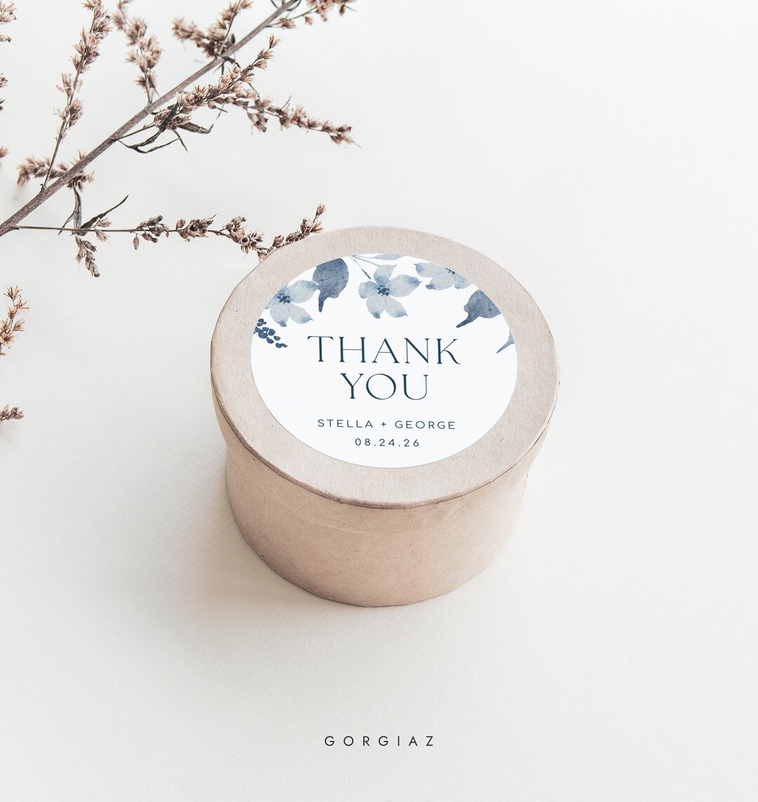 Dusty Blue Round Favor Tag Template, Rustic Floral Square Favor Tag ...