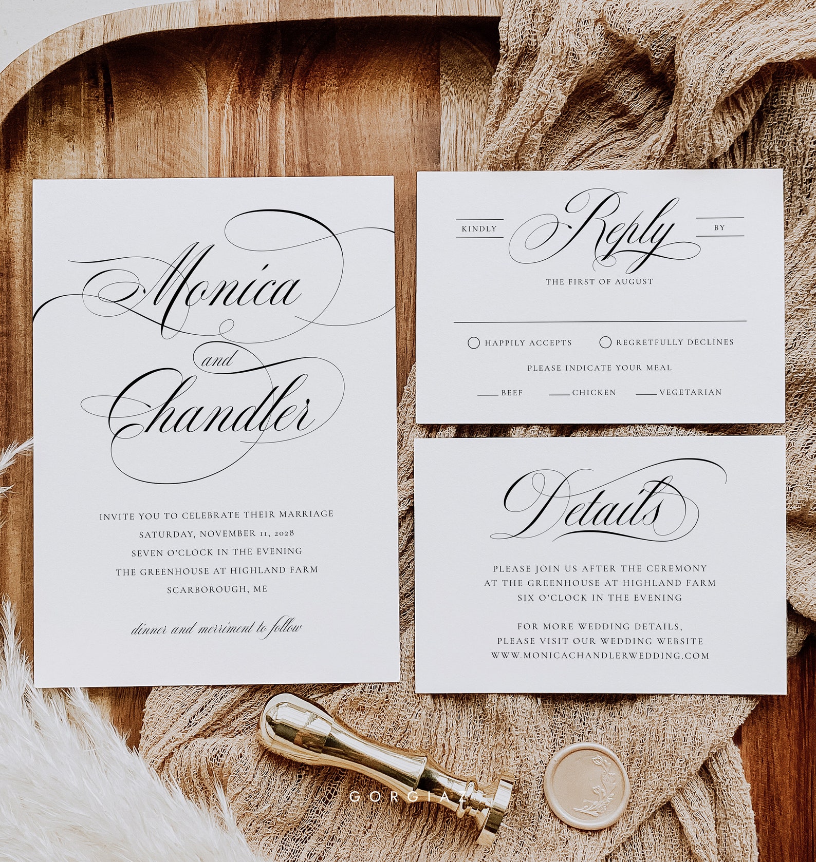 Classic Wedding Invitation Set Template, Elegant Wedding Invite With ...