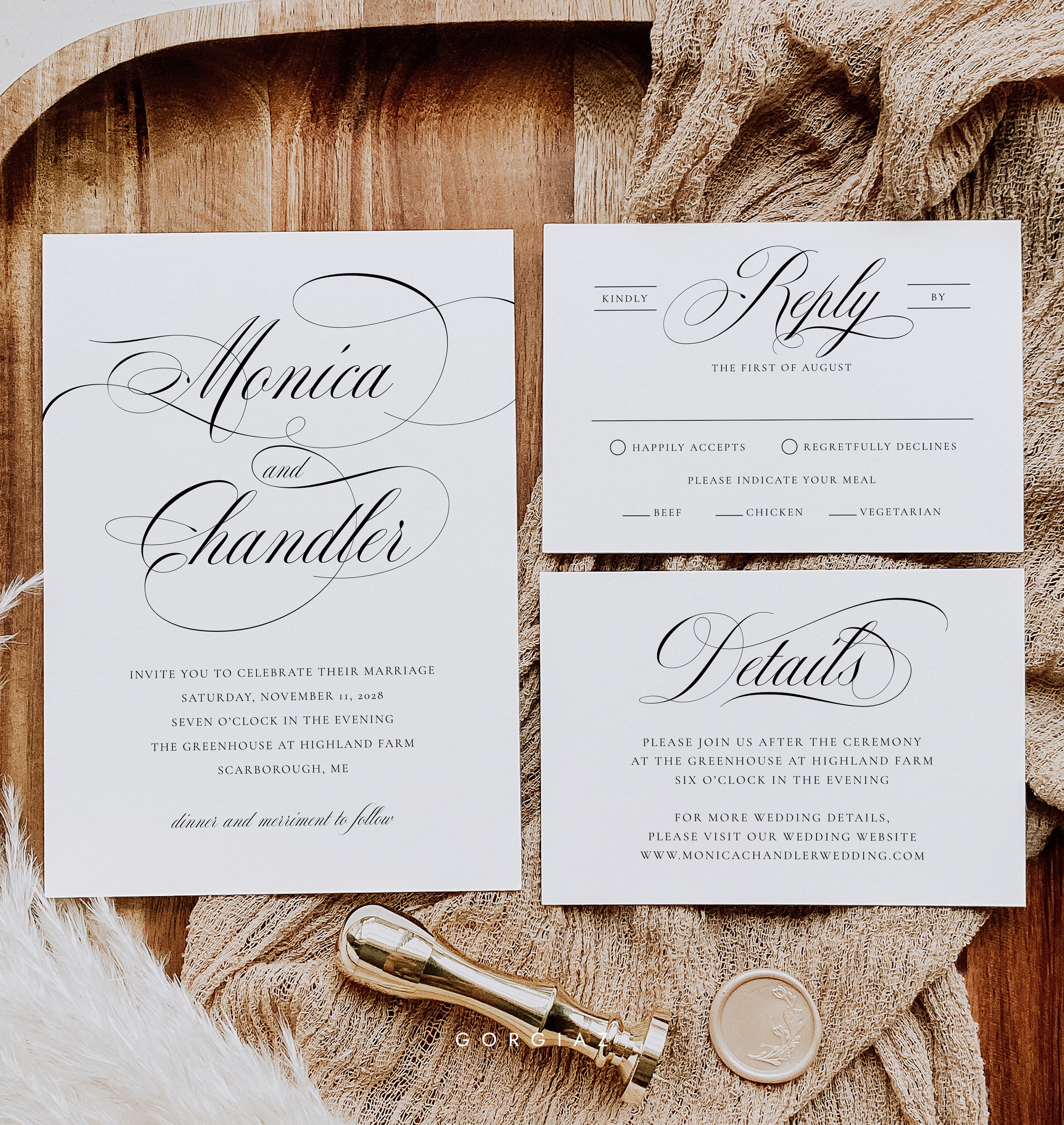 Classic Wedding Invitation Set Template, Elegant Wedding Invite With ...
