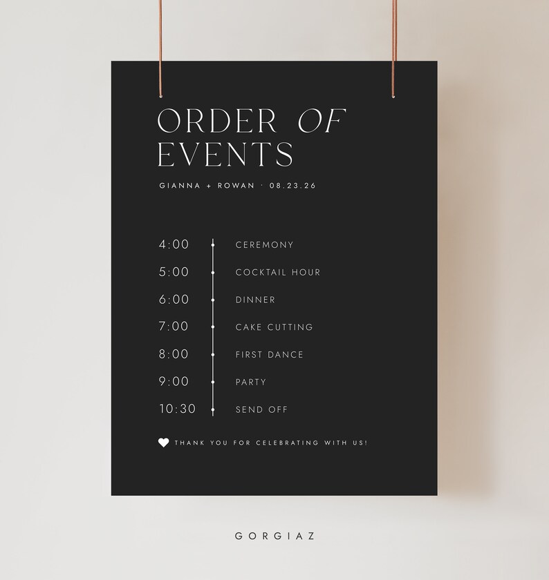 Order of Events Template, Minimalist Wedding Timeline Sign Template ...