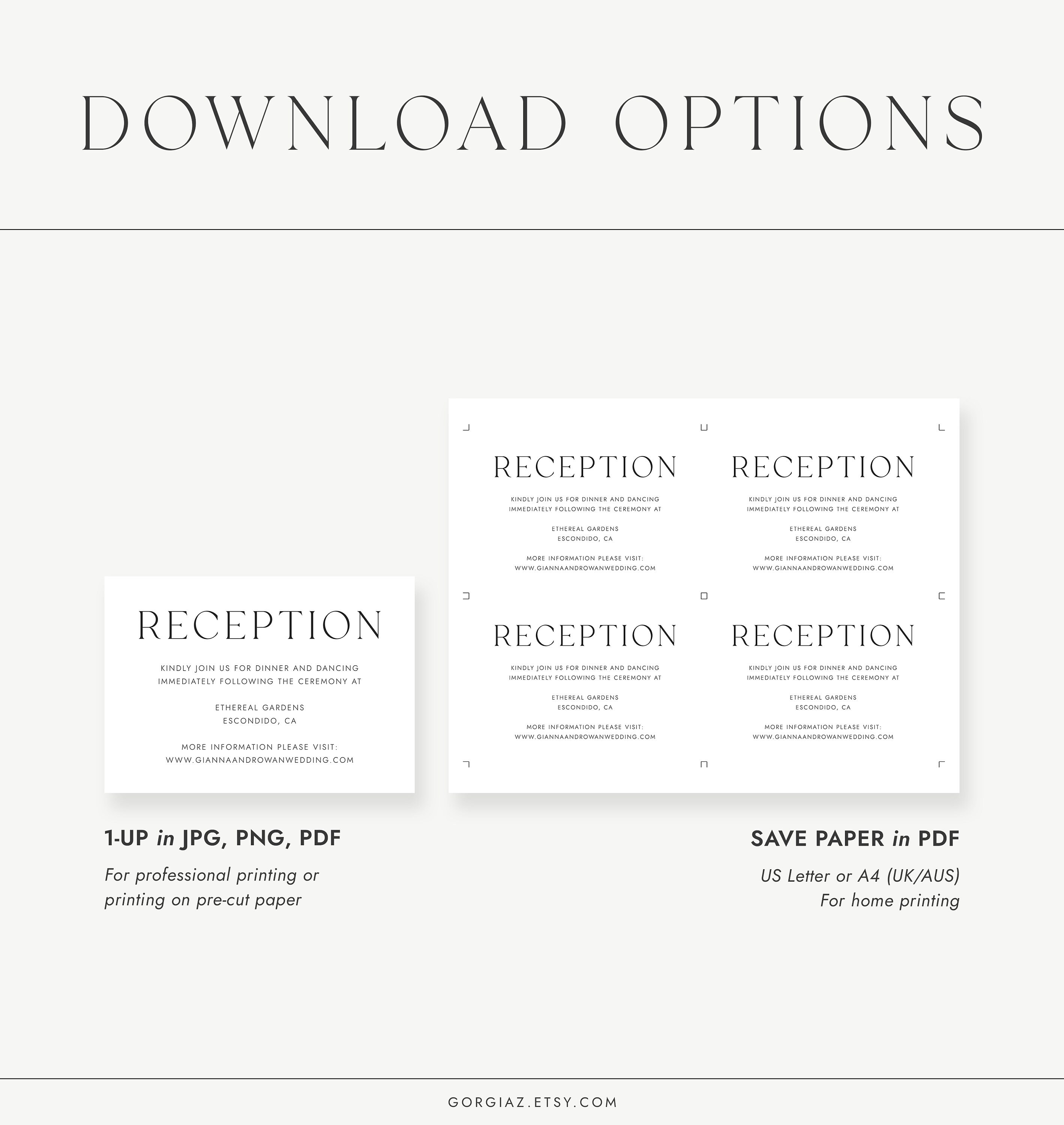 Wedding Reception Card Template Download, Modern Minimalist Wedding ...