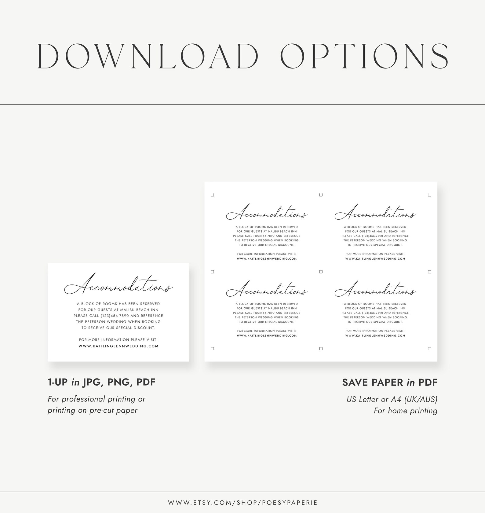 Wedding Accommodations Card Template Simple Elegant Wedding - Etsy