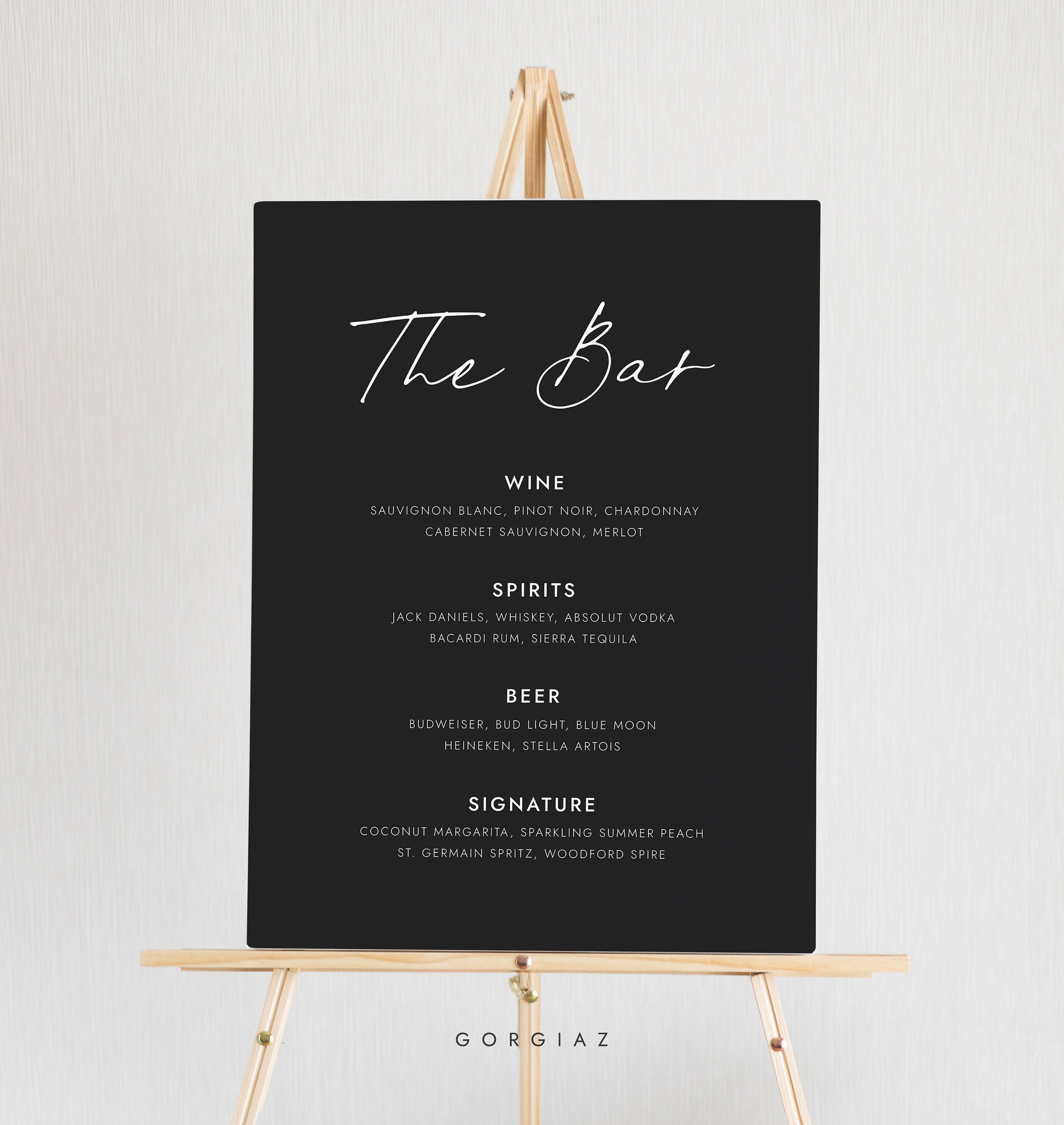 Minimalist Bar Menu Sign Templates, Modern Minimalist Wedding Drinks ...