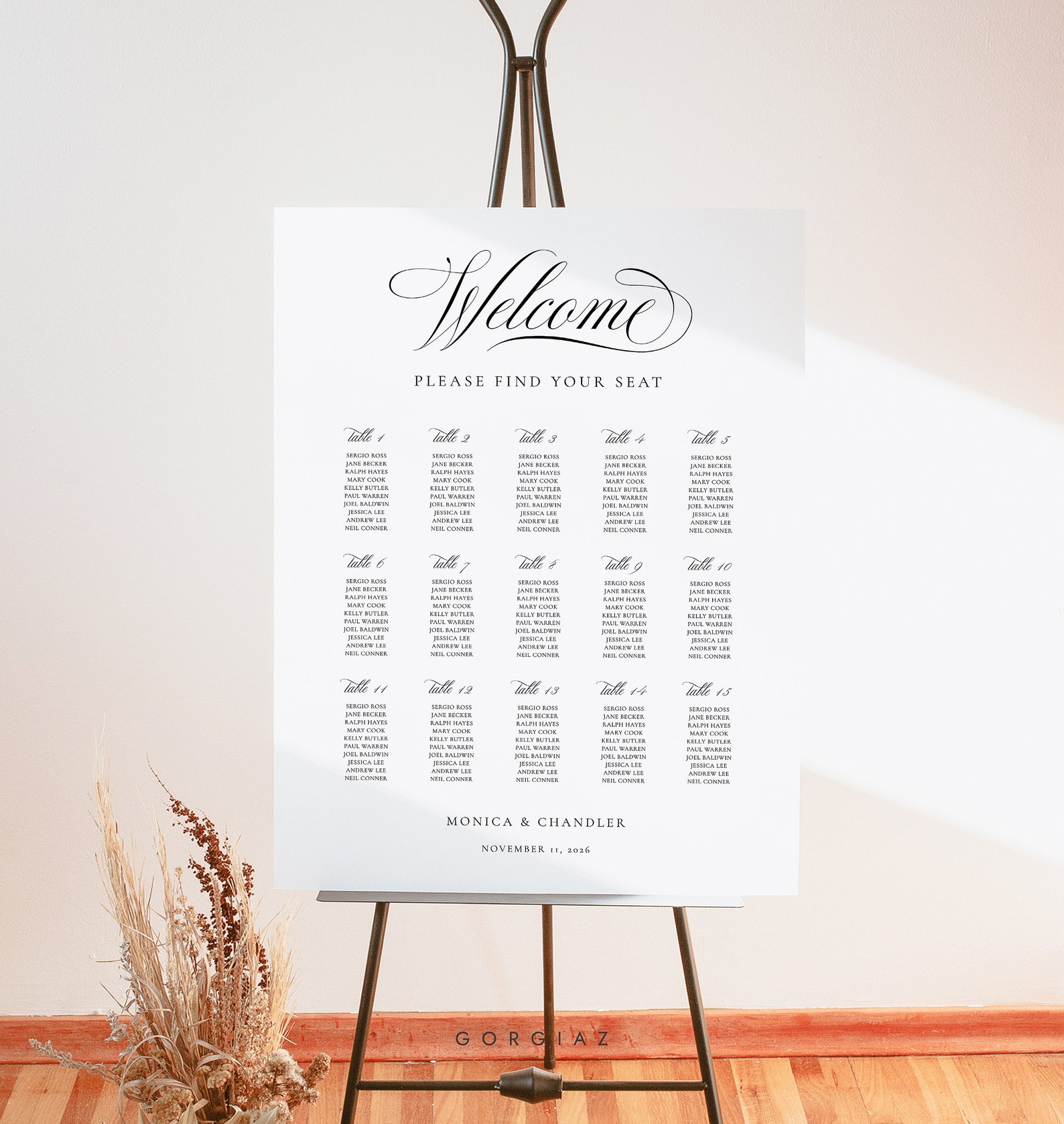 Elegant Wedding Seating Chart Sign Template, Classic Calligraphy ...