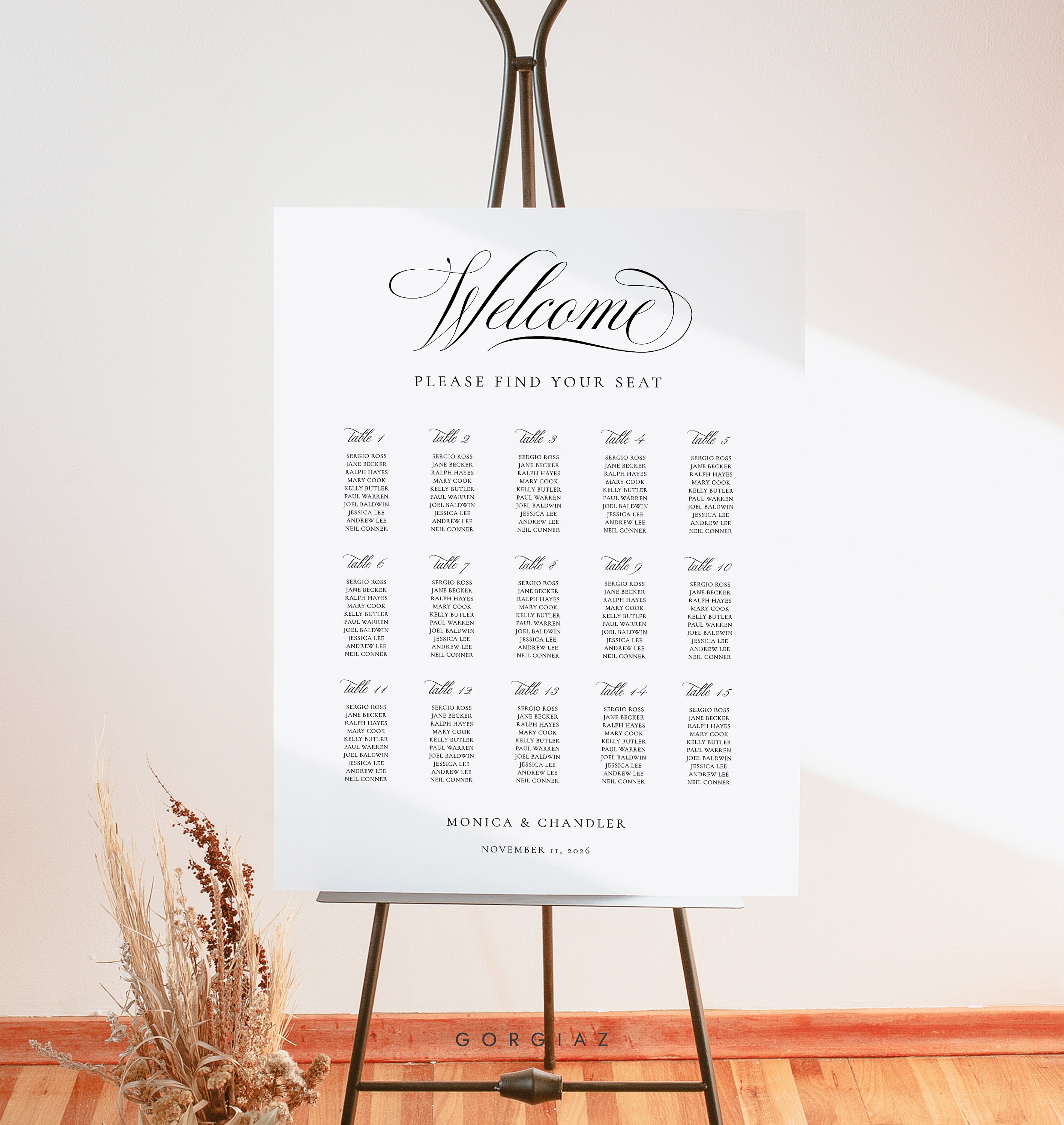 Elegant Wedding Seating Chart Sign Template, Classic Calligraphy ...