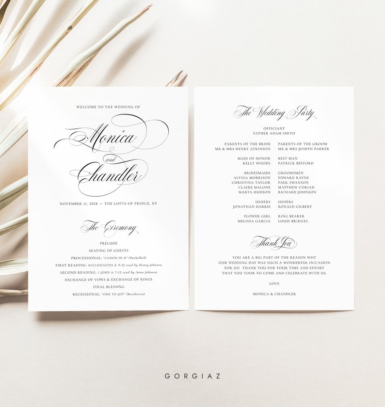 Classic Wedding Program Templates, Elegant Traditional Wedding Ceremony ...