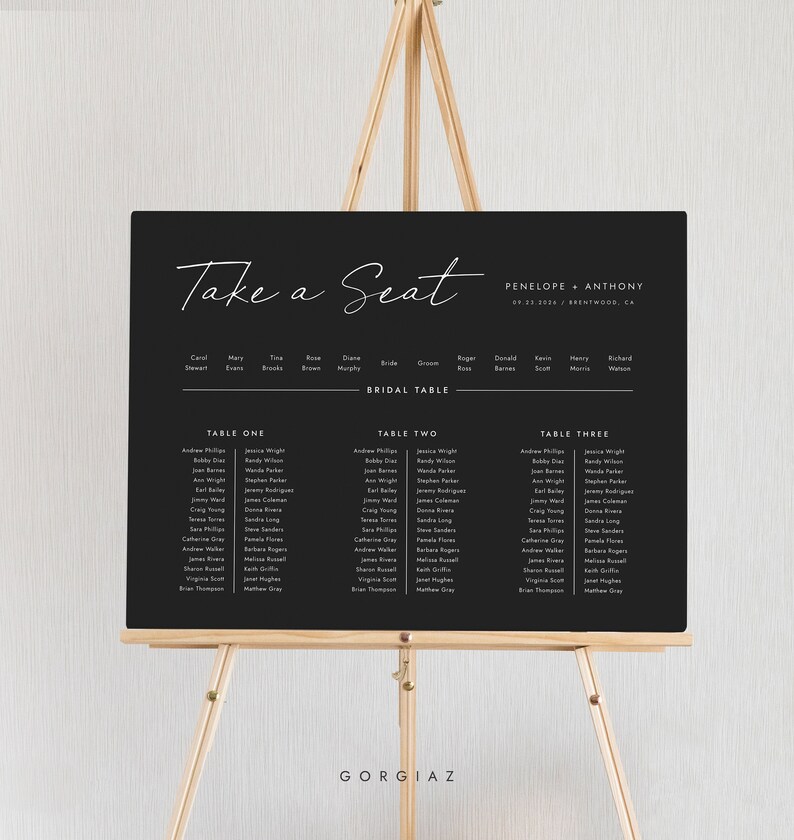 Minimalist Long Table Seating Chart Templates Modern Black - Etsy