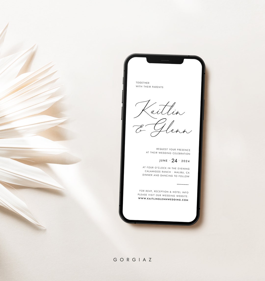 Electronic Wedding Invitation Template, Simple & Elegant Calligraphy ...
