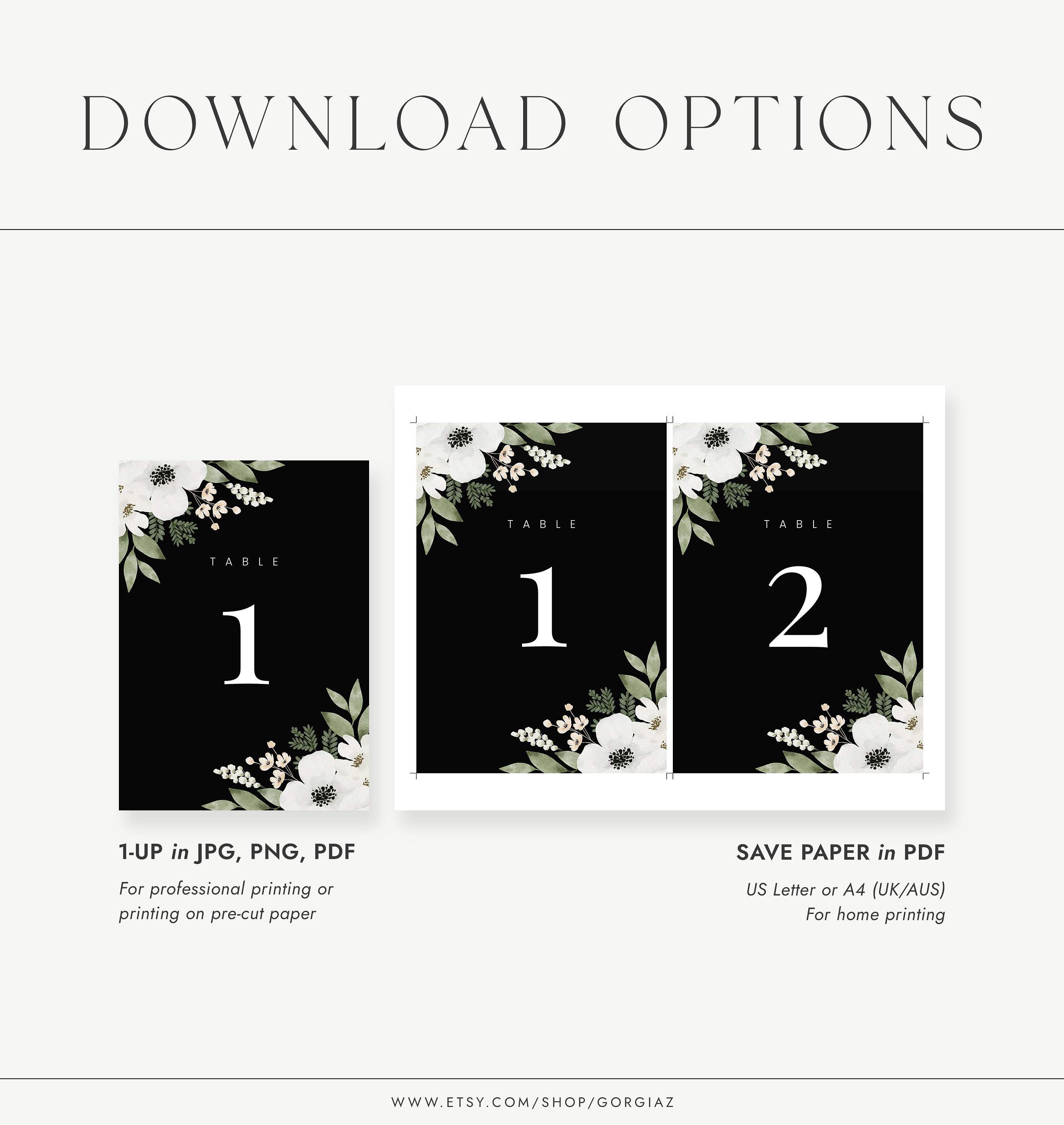 Table Number Templates Elegant Black Botanical Wedding Table - Etsy