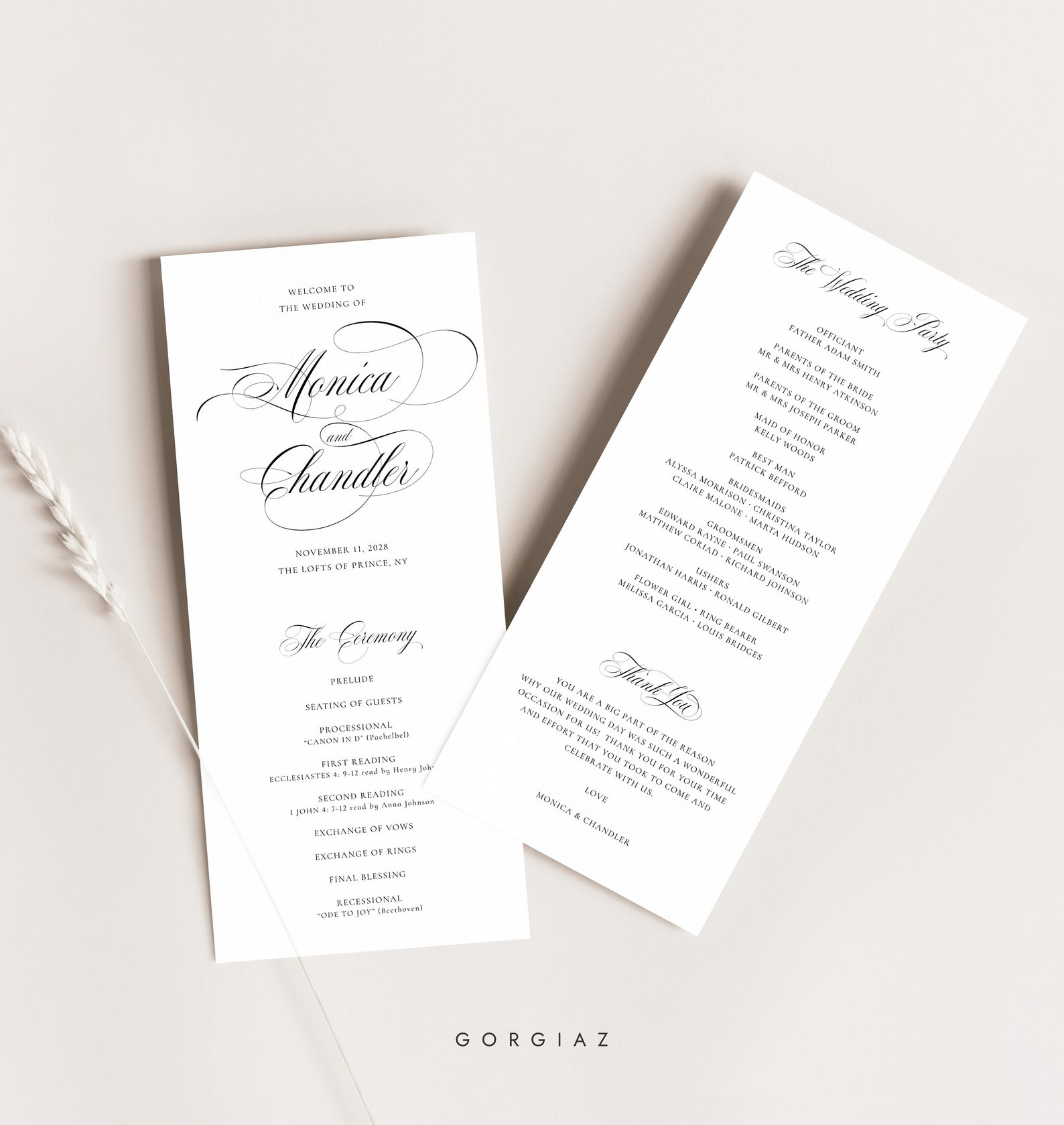 Classic Wedding Program Templates, Elegant Traditional Wedding Ceremony ...
