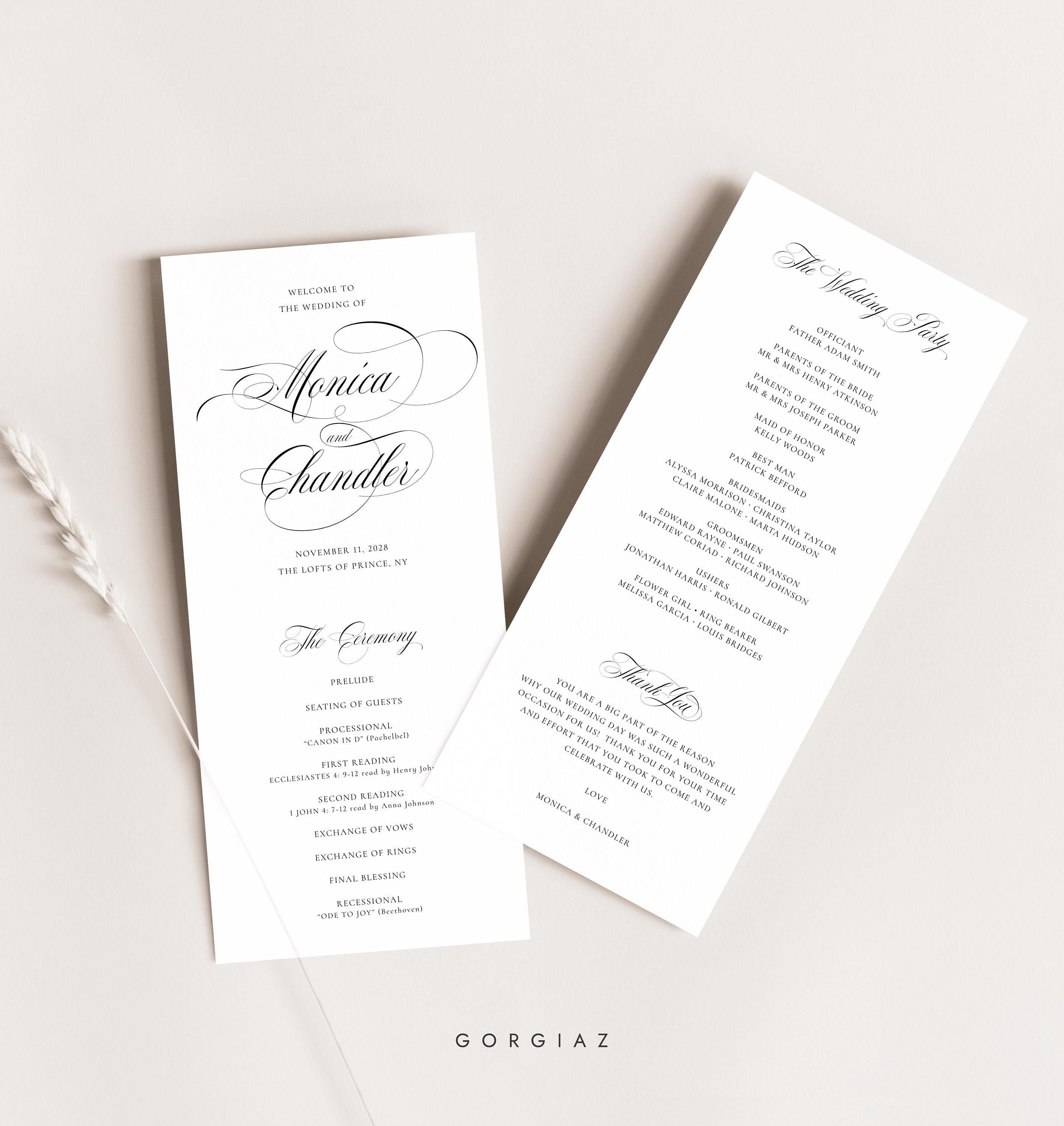 Classic Wedding Program Templates, Elegant Traditional Wedding Ceremony ...