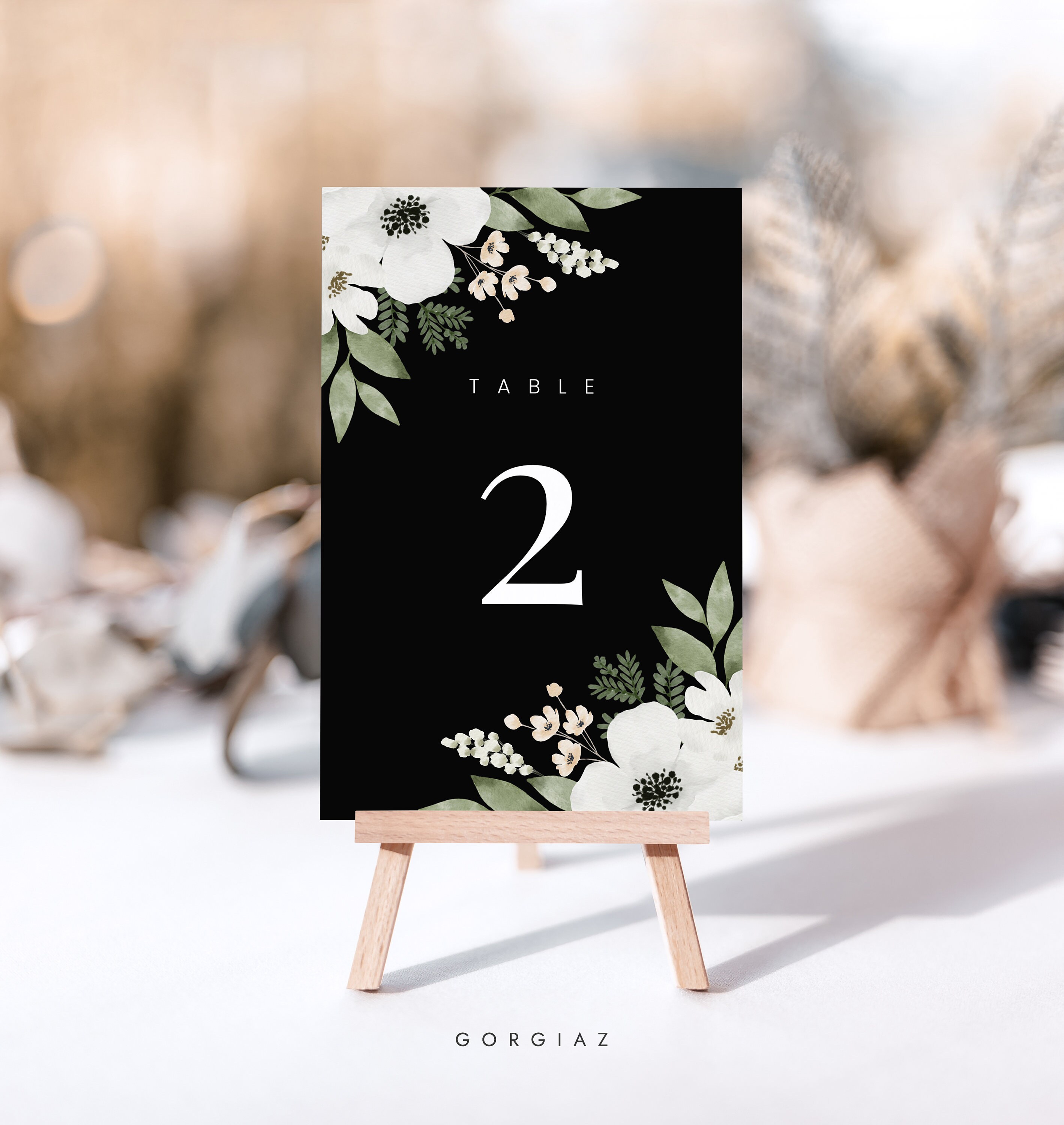Table Number Templates Elegant Black Botanical Wedding Table - Etsy