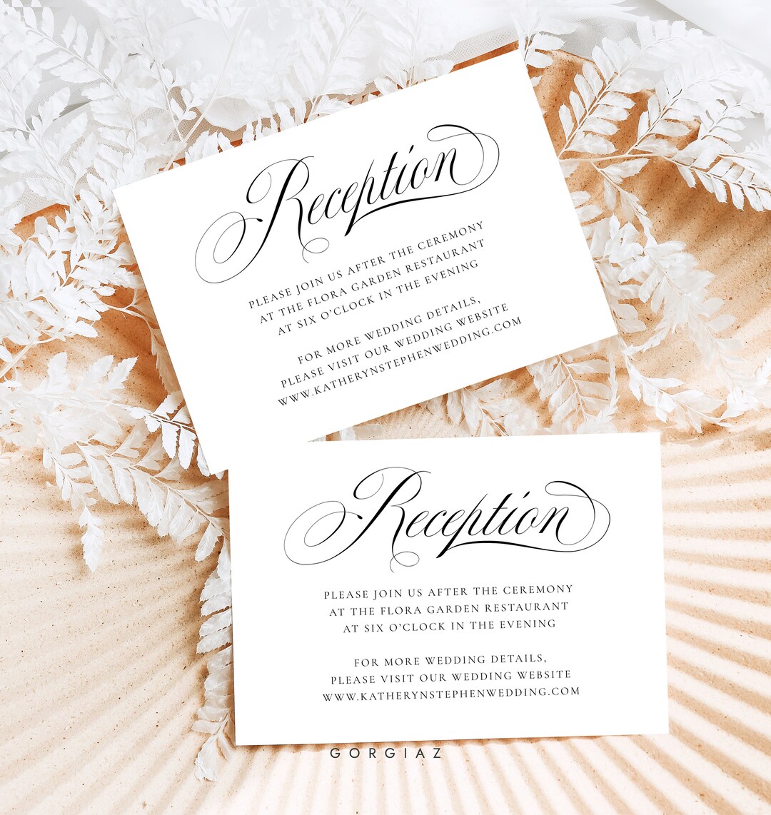 Classic Wedding Reception Card Template, Elegant Calligraphy Wedding ...