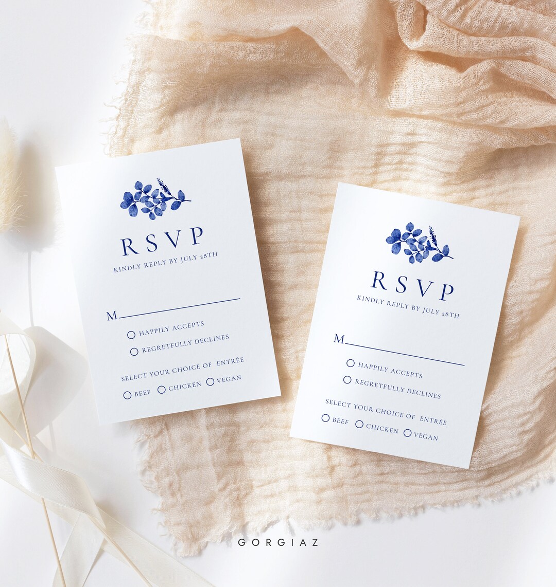 Rustic RSVP Card Templates, Elegant Navy Blue Floral Wedding RSVP Card ...