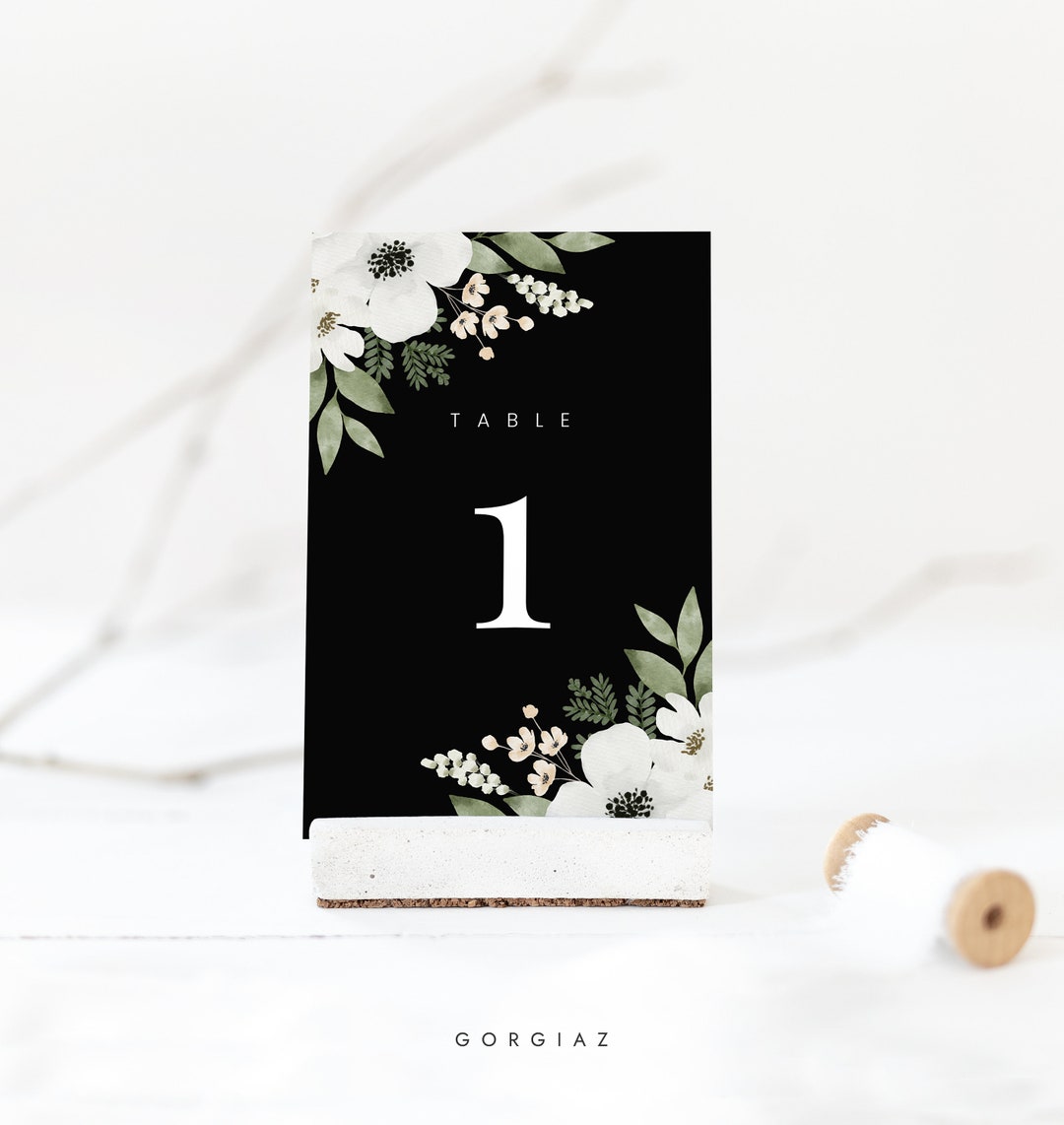 Table Number Templates, Elegant Black Botanical Wedding Table Numbers ...