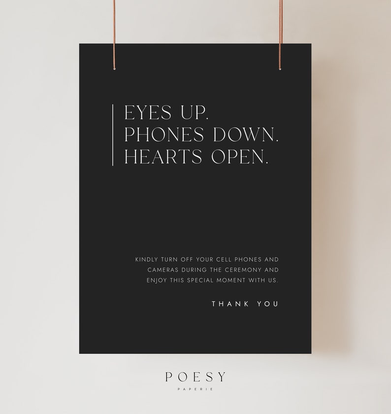 Minimalist Unplugged Ceremony Sign Template Eyes up Phones - Etsy