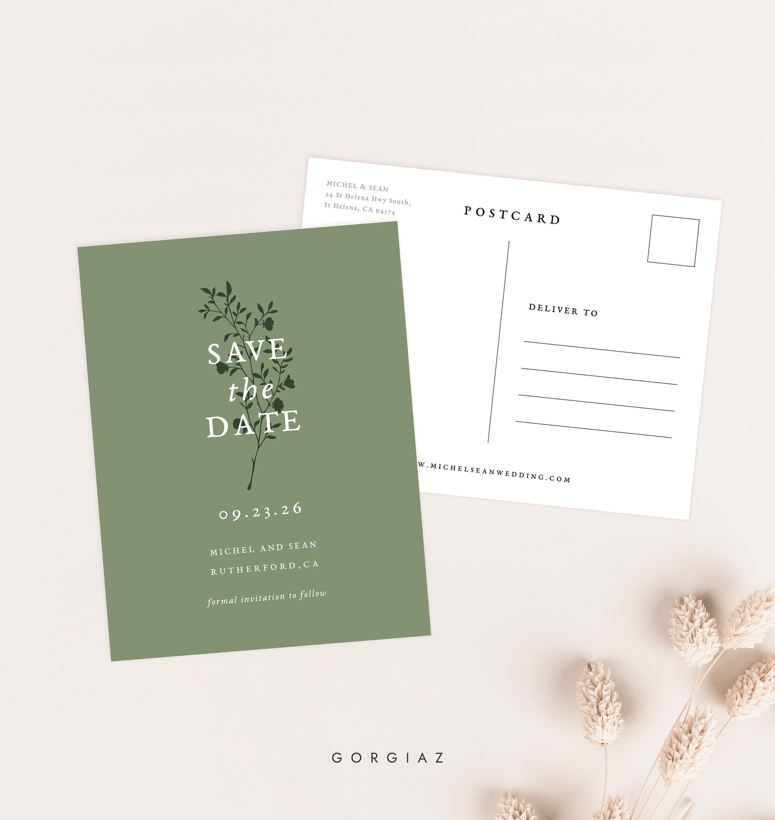 Save the Date Postcard Template, Botanical Minimalist Save the Date ...