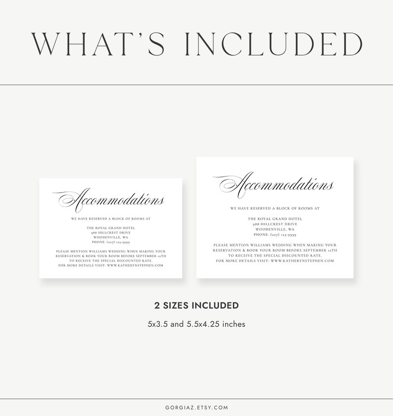 Classic Wedding Accommodations Card Template, Elegant Calligraphy ...