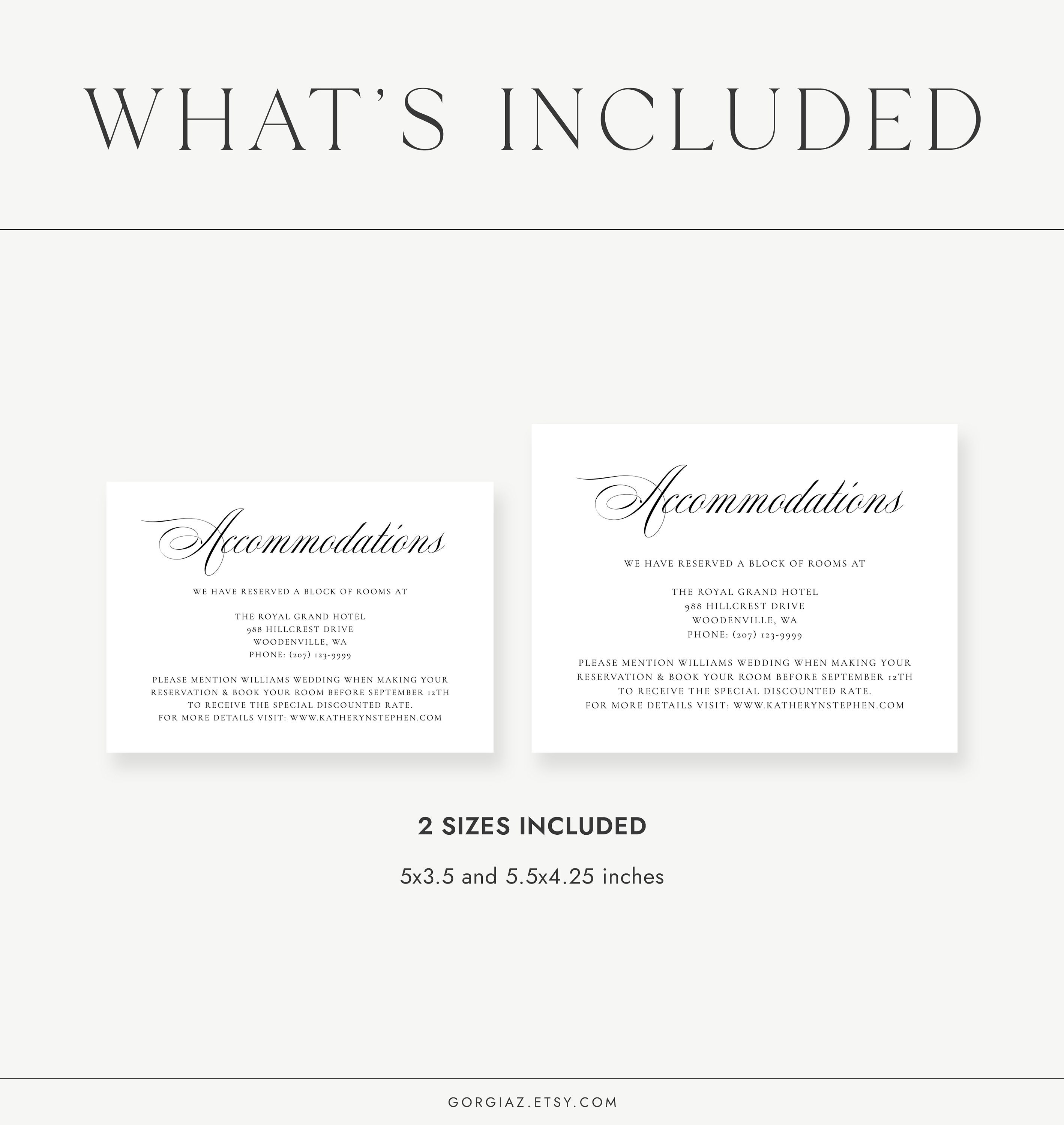 Classic Wedding Accommodations Card Template, Elegant Calligraphy ...