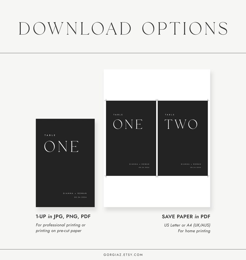 Minimalist Table Numbers Card Template Modern Black Wedding - Etsy