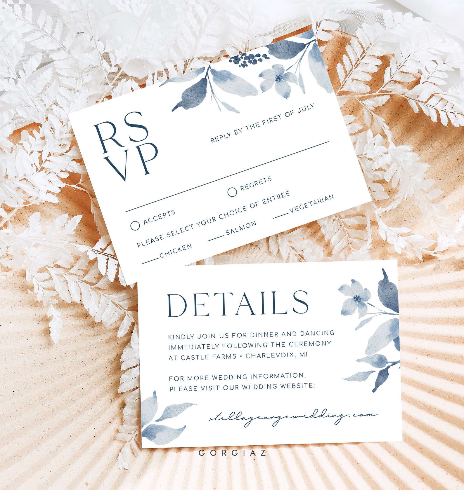 Dusty Blue Wedding Invitation Templates Rustic Floral Wedding - Etsy