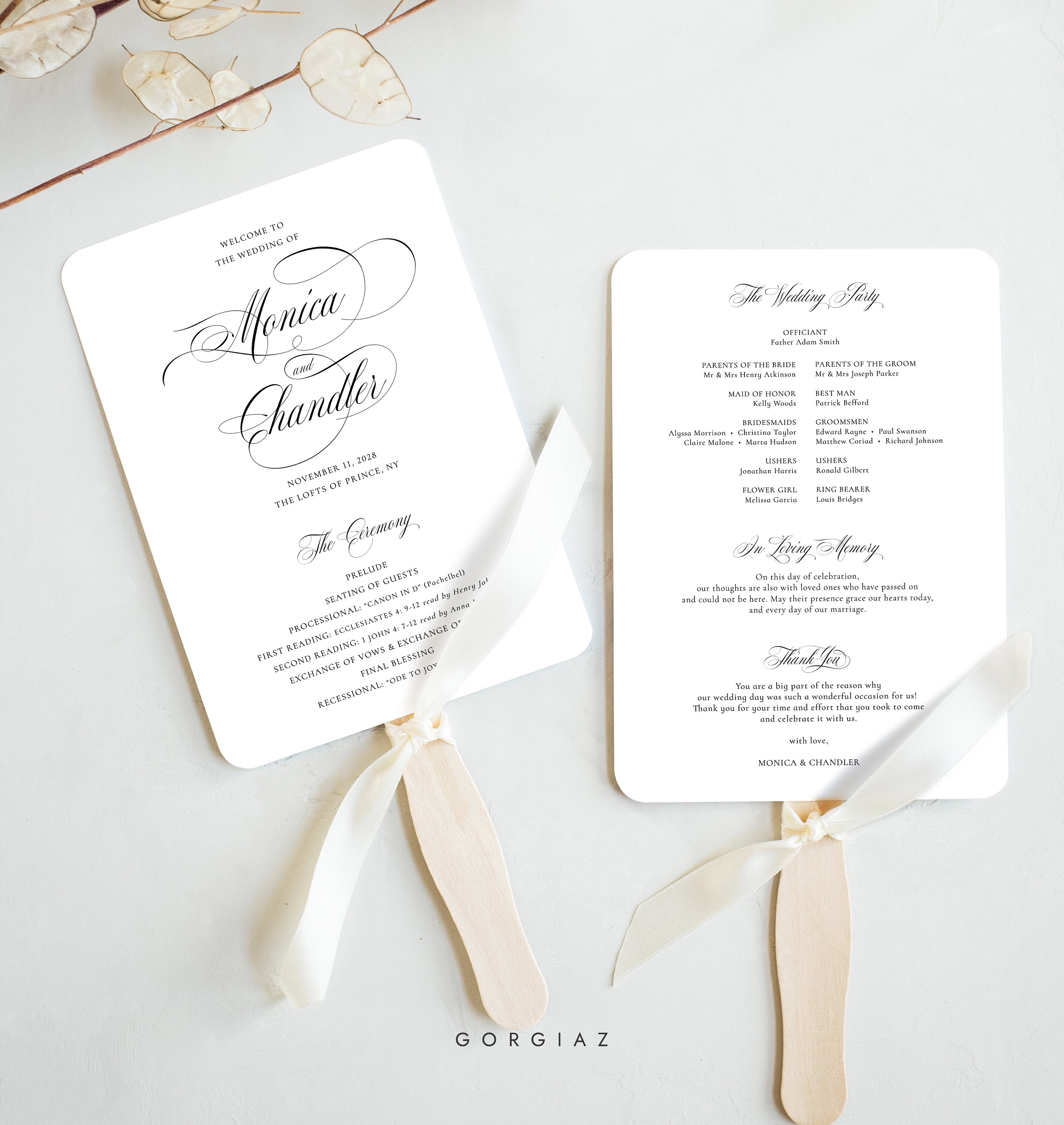 Classic Wedding Program Fan Template, Elegant Traditional Wedding ...