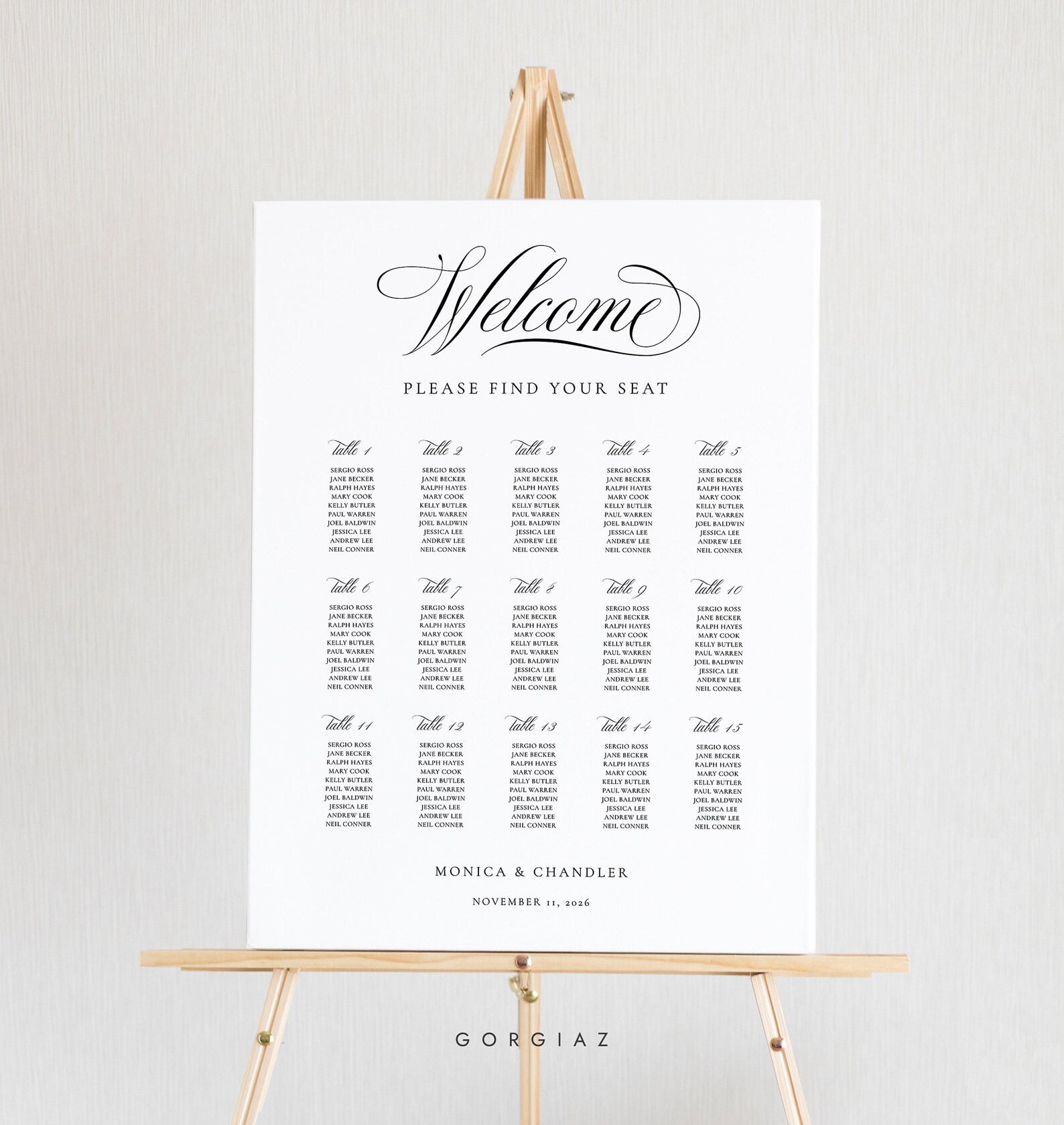 Elegant Wedding Seating Chart Sign Template, Classic Calligraphy ...