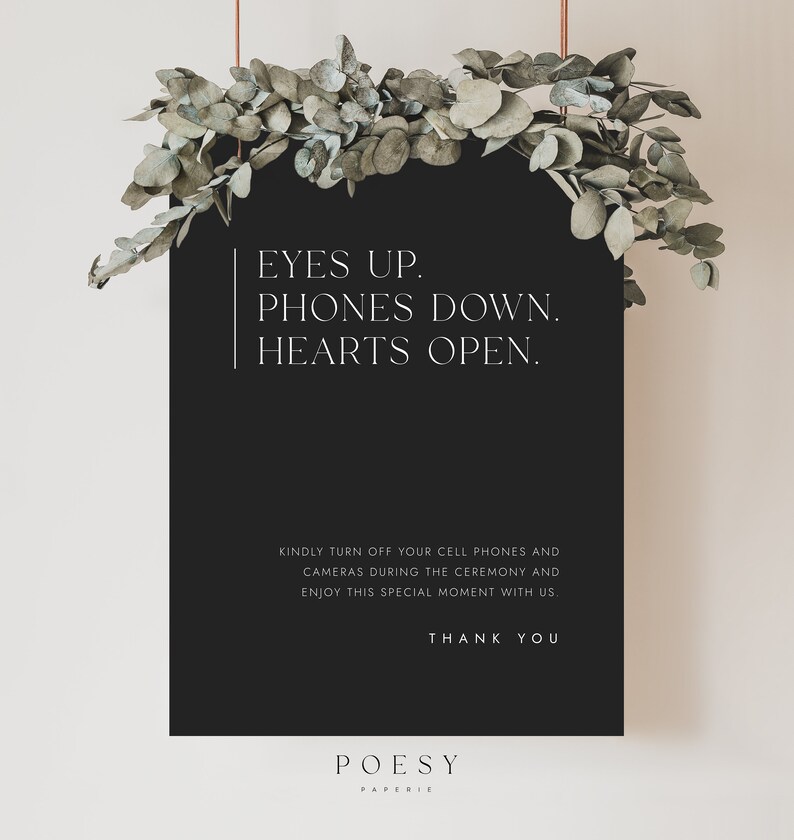 Minimalist Unplugged Ceremony Sign Template Eyes up Phones - Etsy