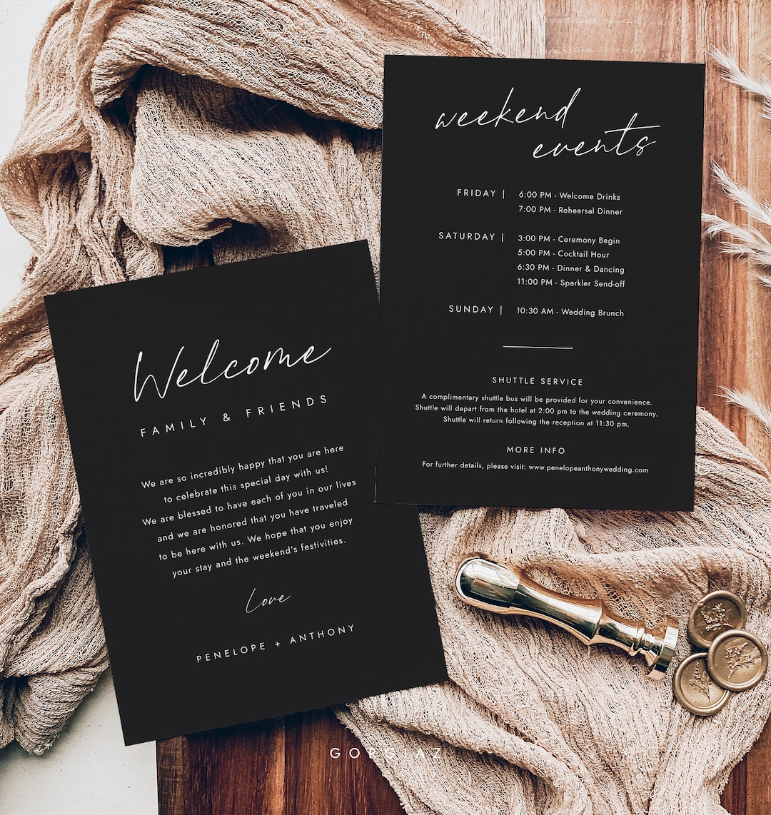 Minimalist Welcome Letter & Itinerary Card Template, Modern Minimal ...