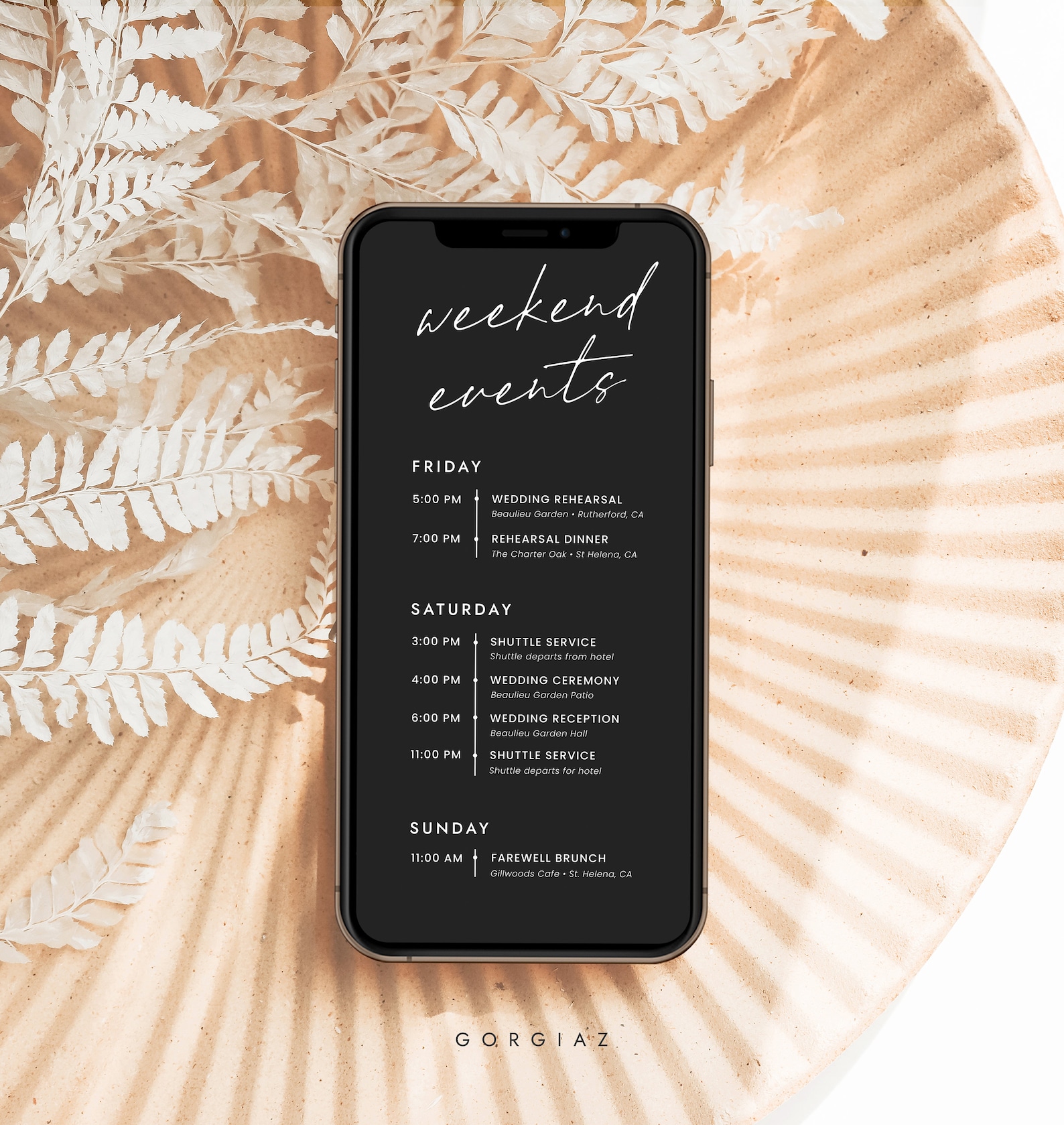 Minimalist Electronic Weekend Itinerary Template, Smartphone Weekend ...