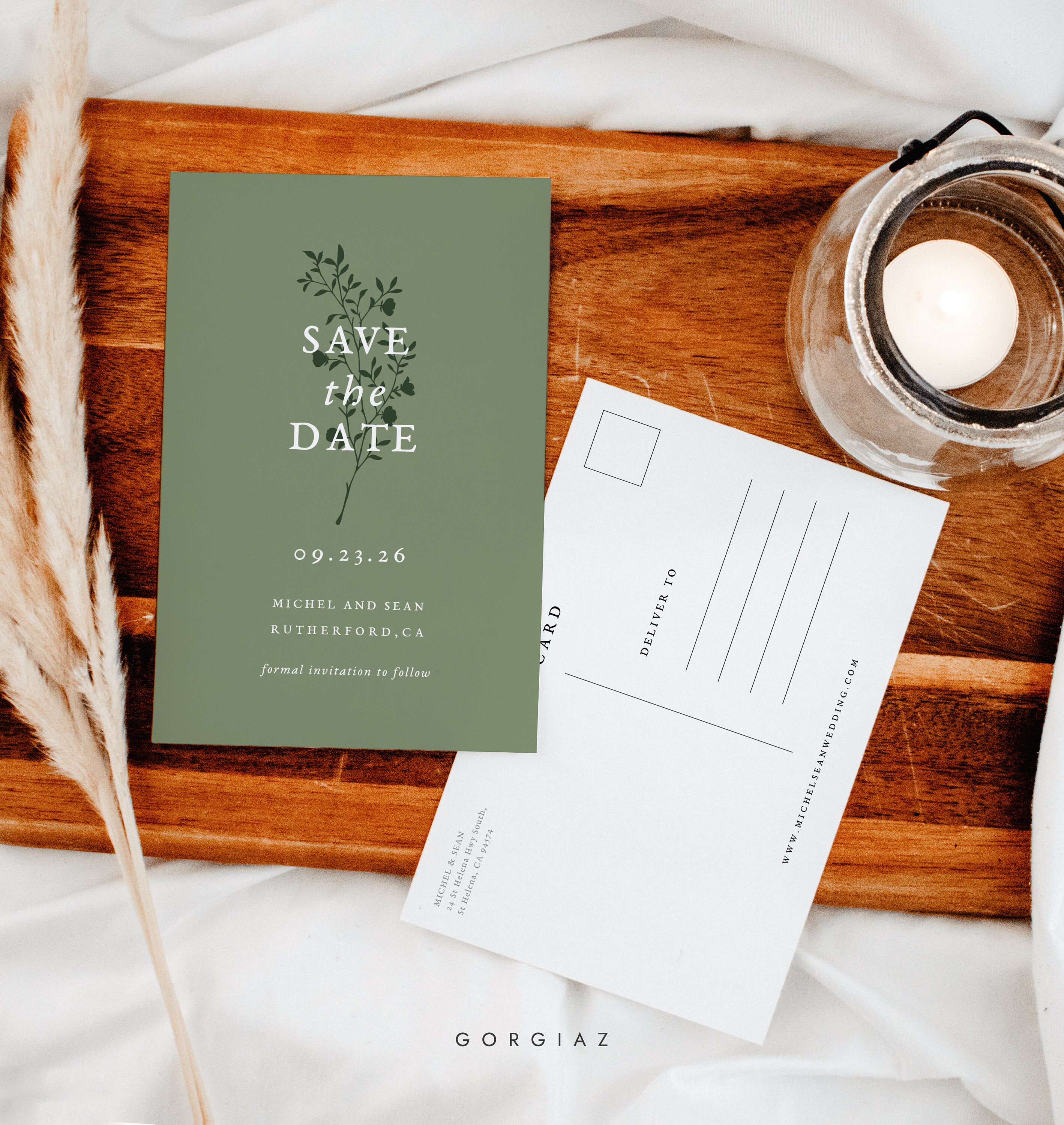 Save the Date Postcard Template, Botanical Minimalist Save the Date ...
