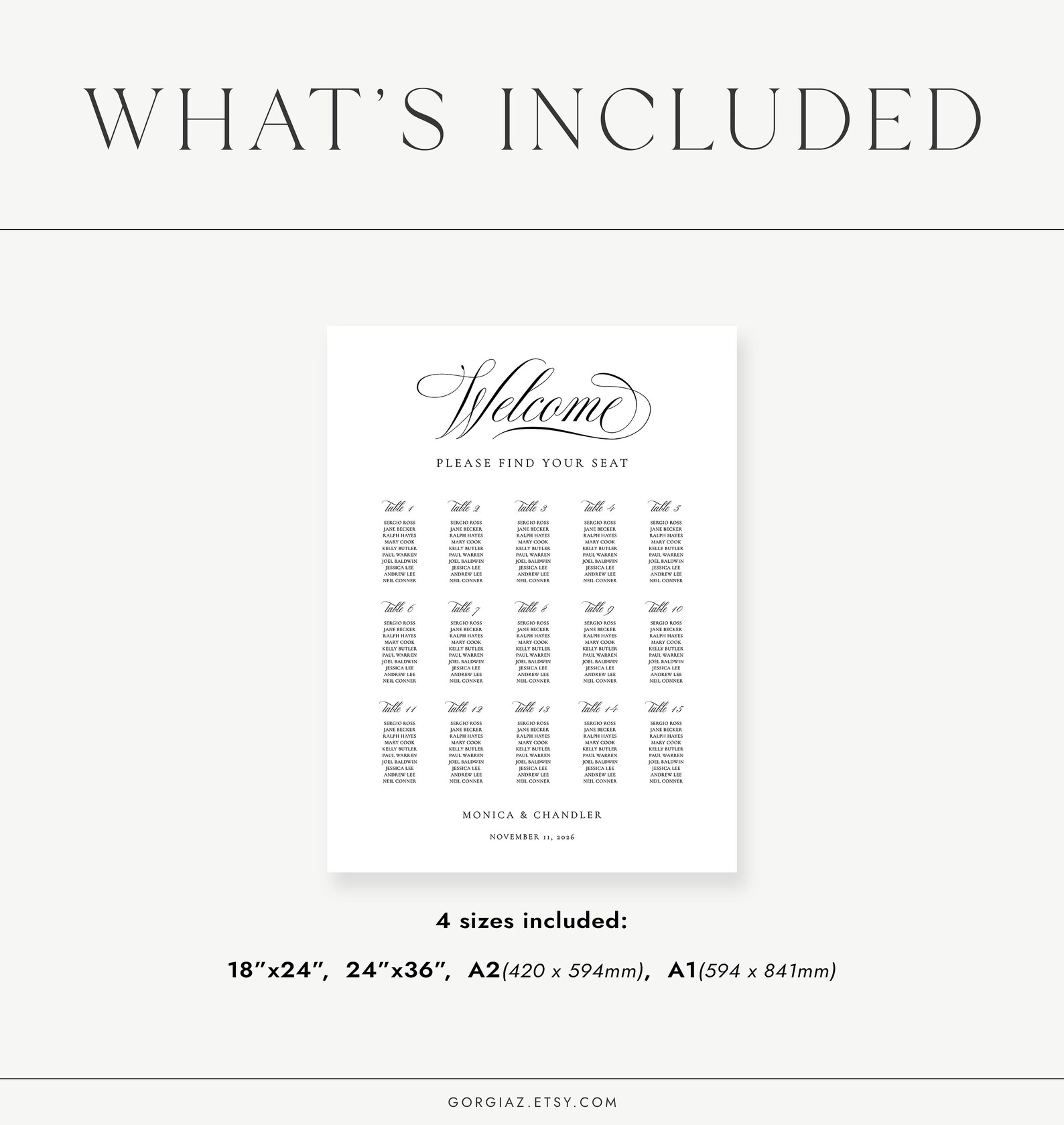 Elegant Wedding Seating Chart Sign Template, Classic Calligraphy ...
